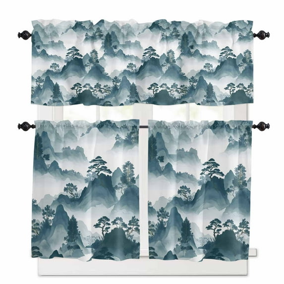 Chinese Style Kitchen Curtains Valances and Tiers Retro Mountain and ...