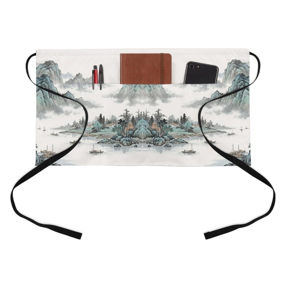Chinese Style Kitchen Restaurant Half Waist Apron, Traditional Ink ...