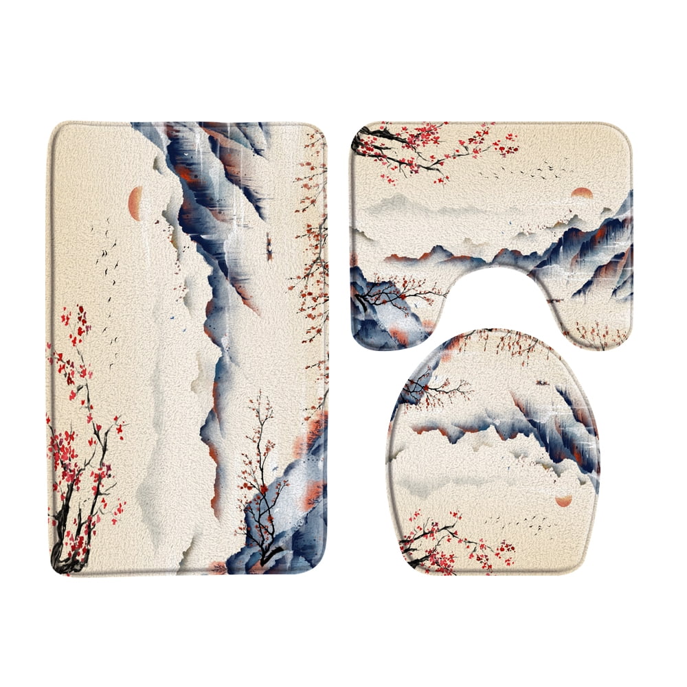 Chinese Style Landscape Bath Mats Ink Painting Vintage Bamboo Mountain ...