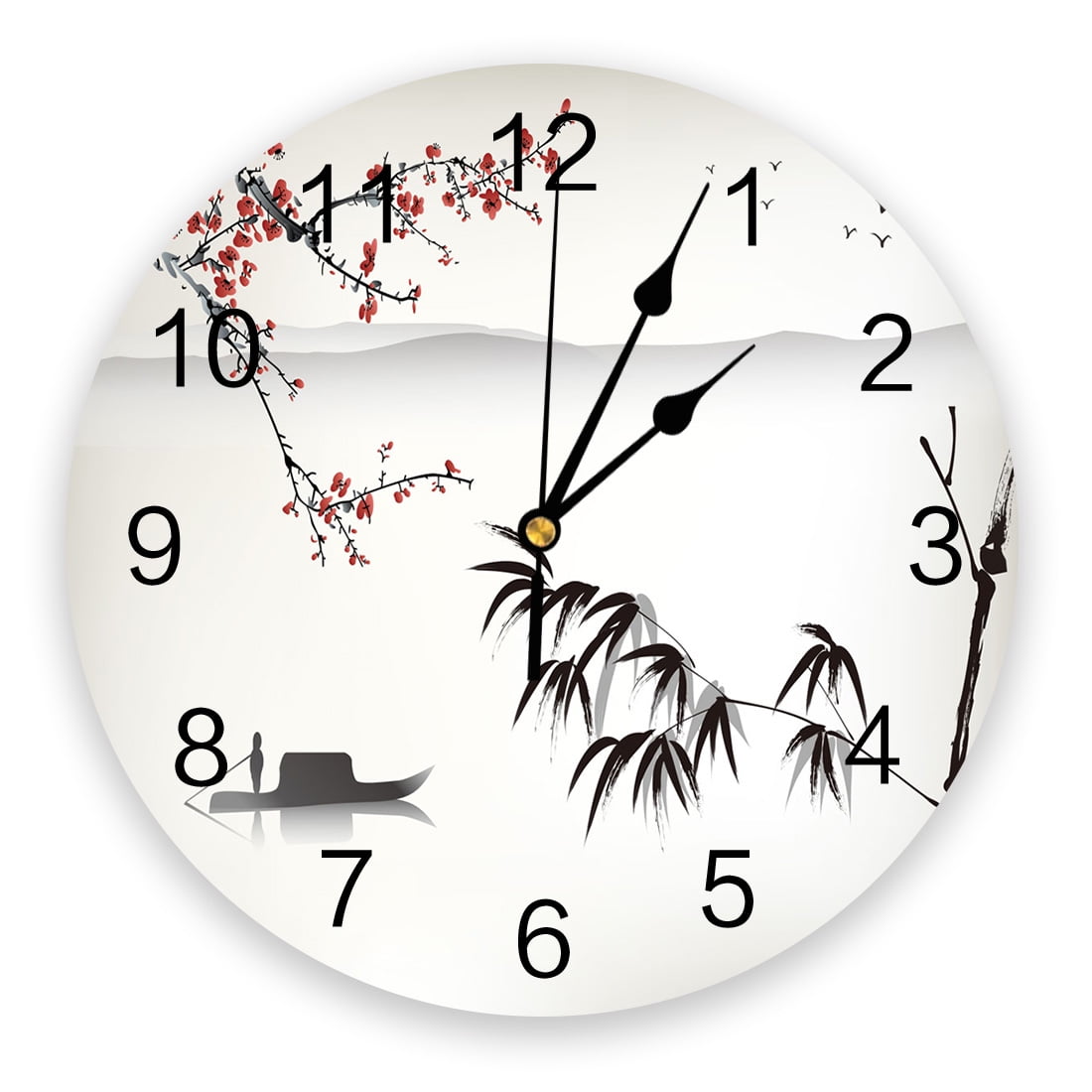 Chinese Style Landscape Ink Painting Large Wall Clocks Kids Room Silent ...