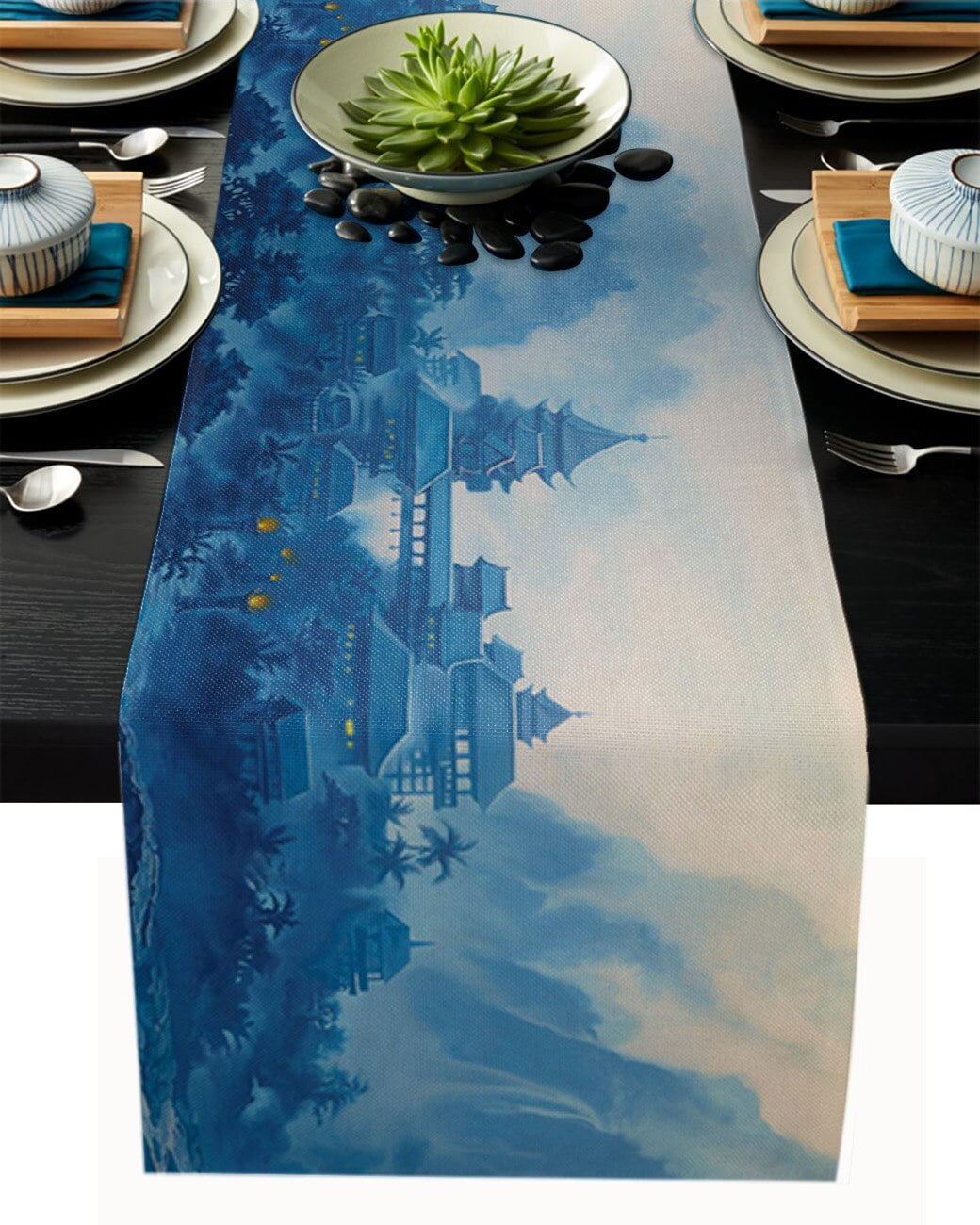 Chinese Style Landscape Painting Ink Painting Table Runner Home Wedding ...