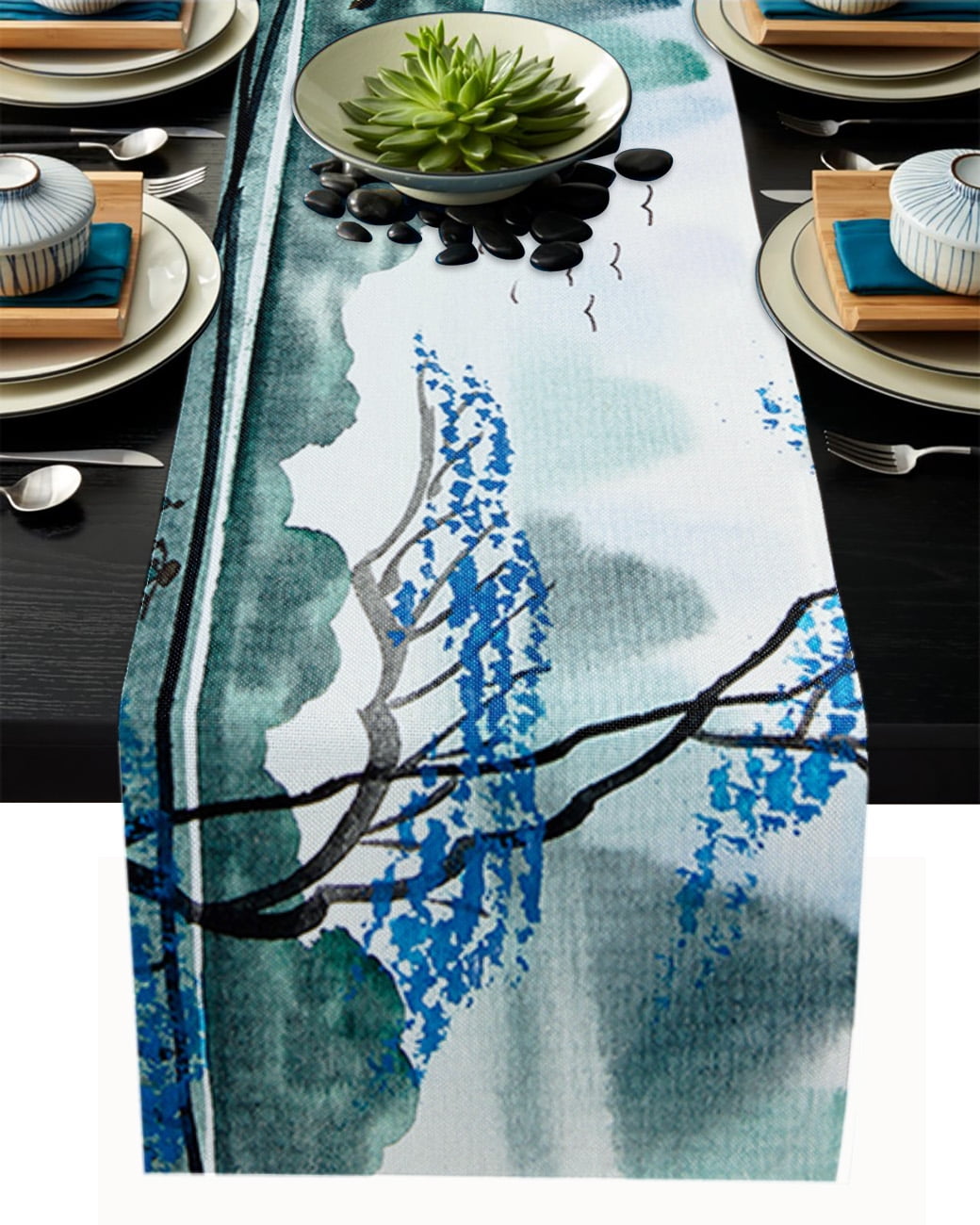 Chinese Style Landscape Painting Ink Painting Table Runner Home Wedding ...
