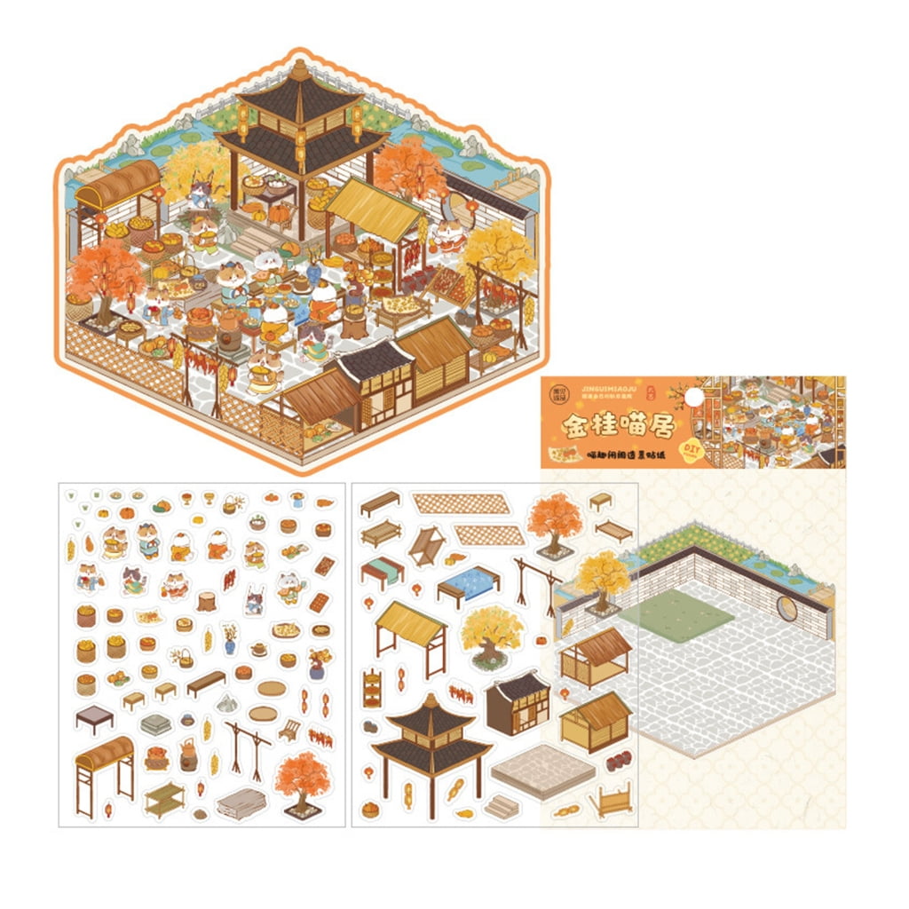 Chinese Style Landscape Sticker 3D Scene Sticker Retro Courtyard ...