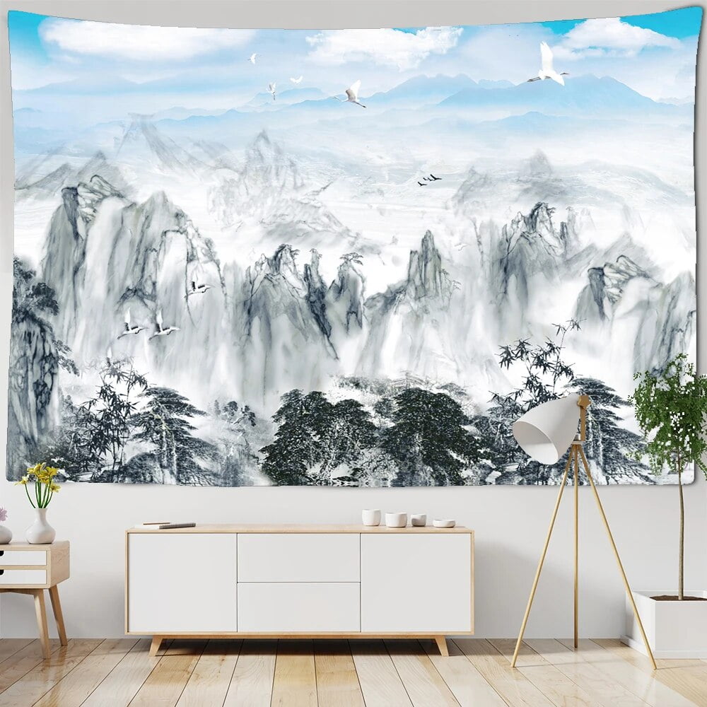 Chinese Style Landscape Tapestry Wall Hanging Mountain Waterfall ...