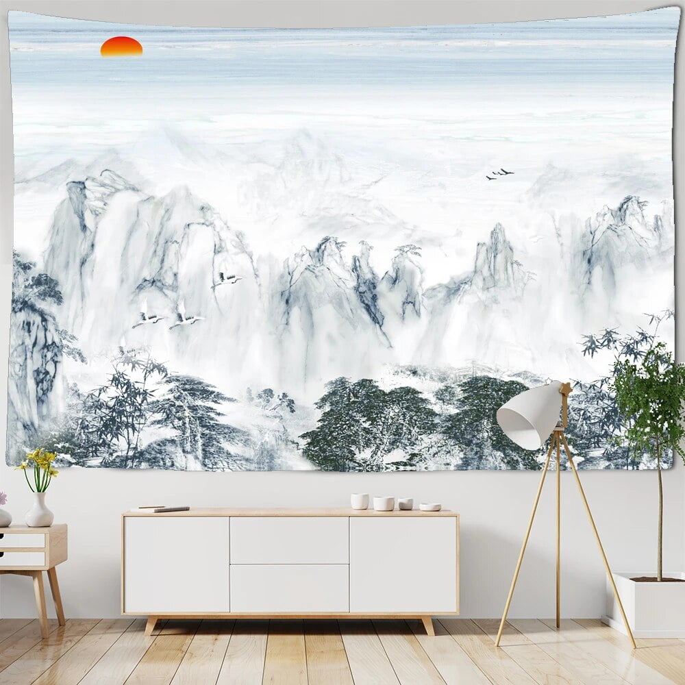Chinese Style Landscape Tapestry Wall Hanging Mountain Waterfall ...