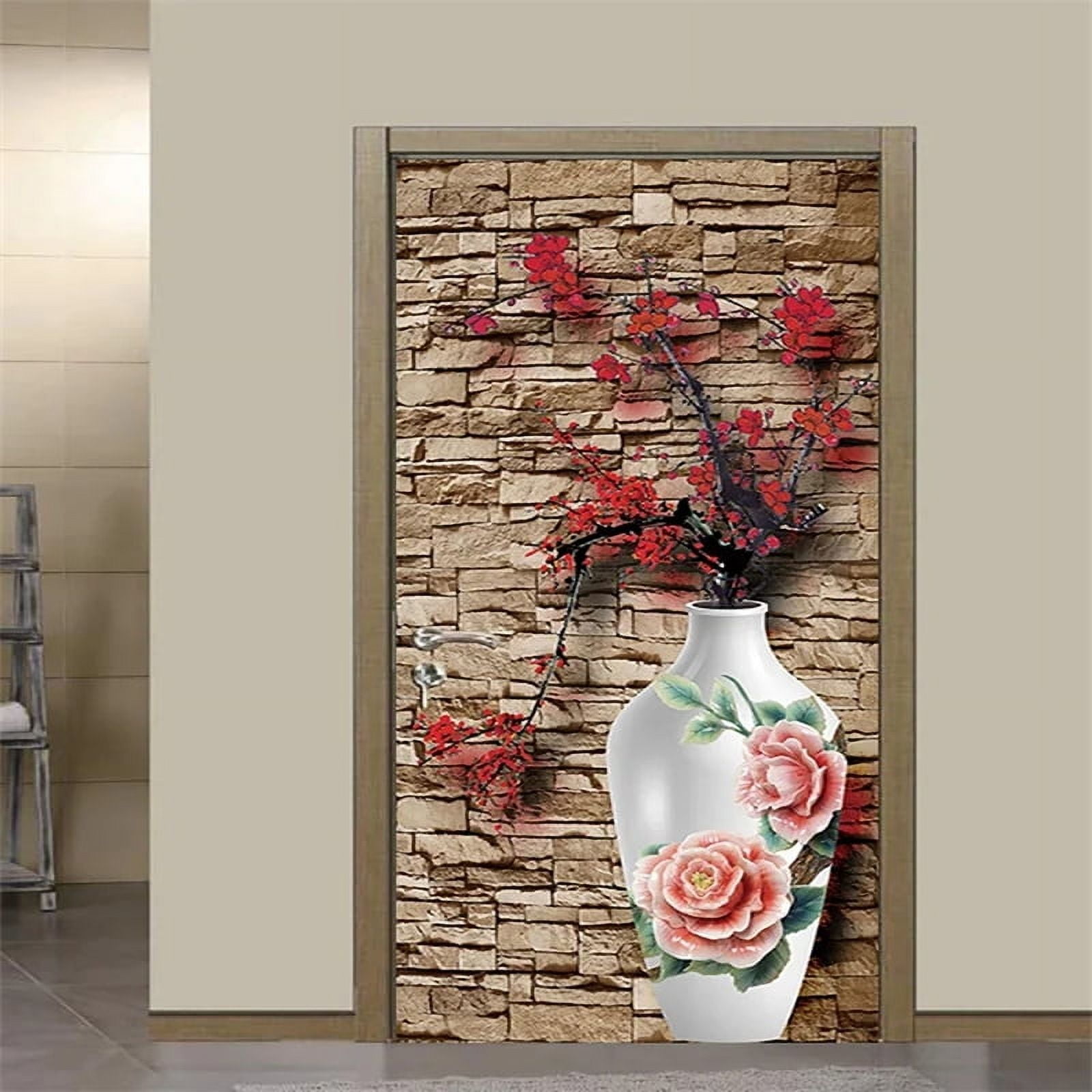Chinese Style Lotus Flower Door Stickers Wallpaper Floral Oriental Door ...