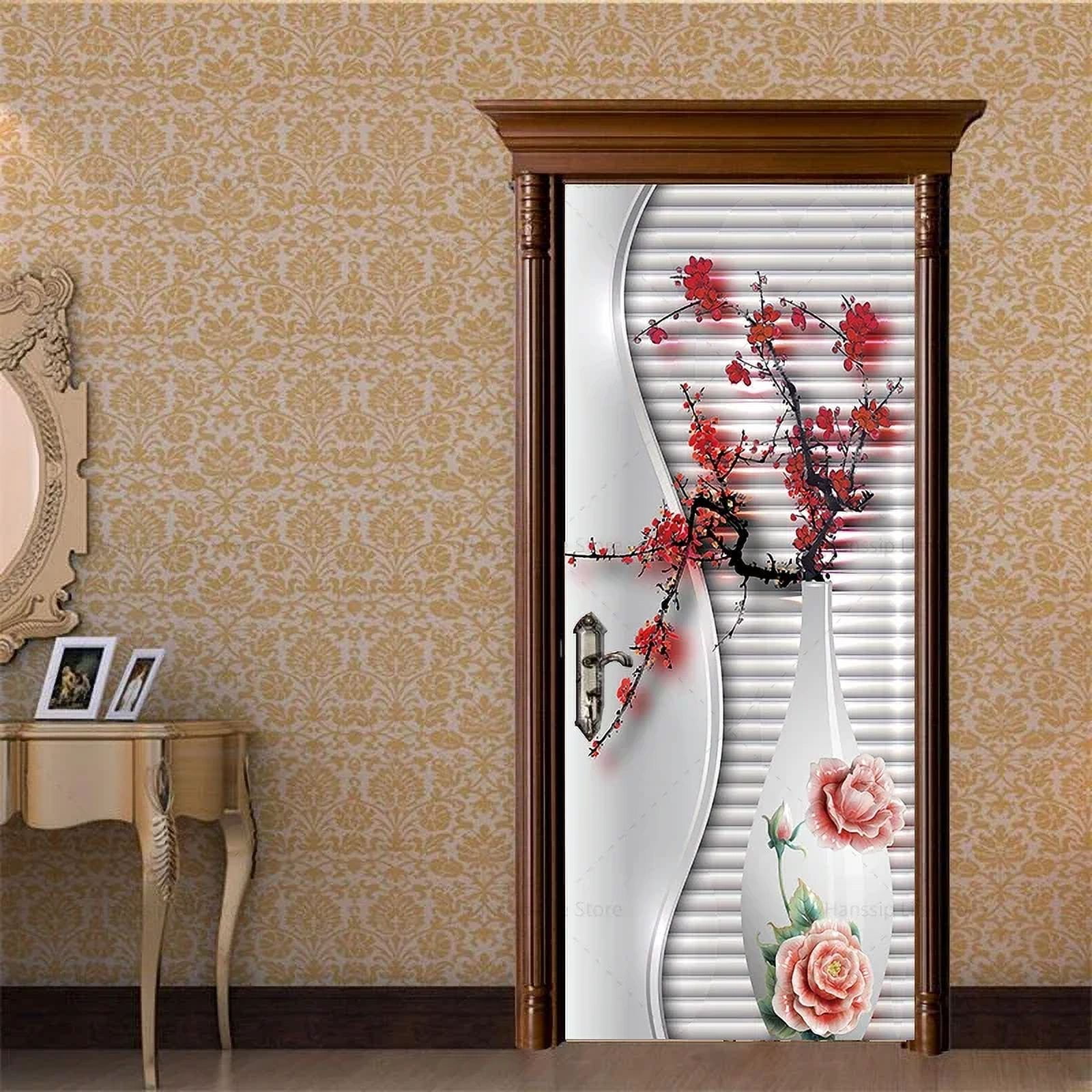 Chinese Style Lotus Flower Door Stickers Wallpaper Self-adhesive ...