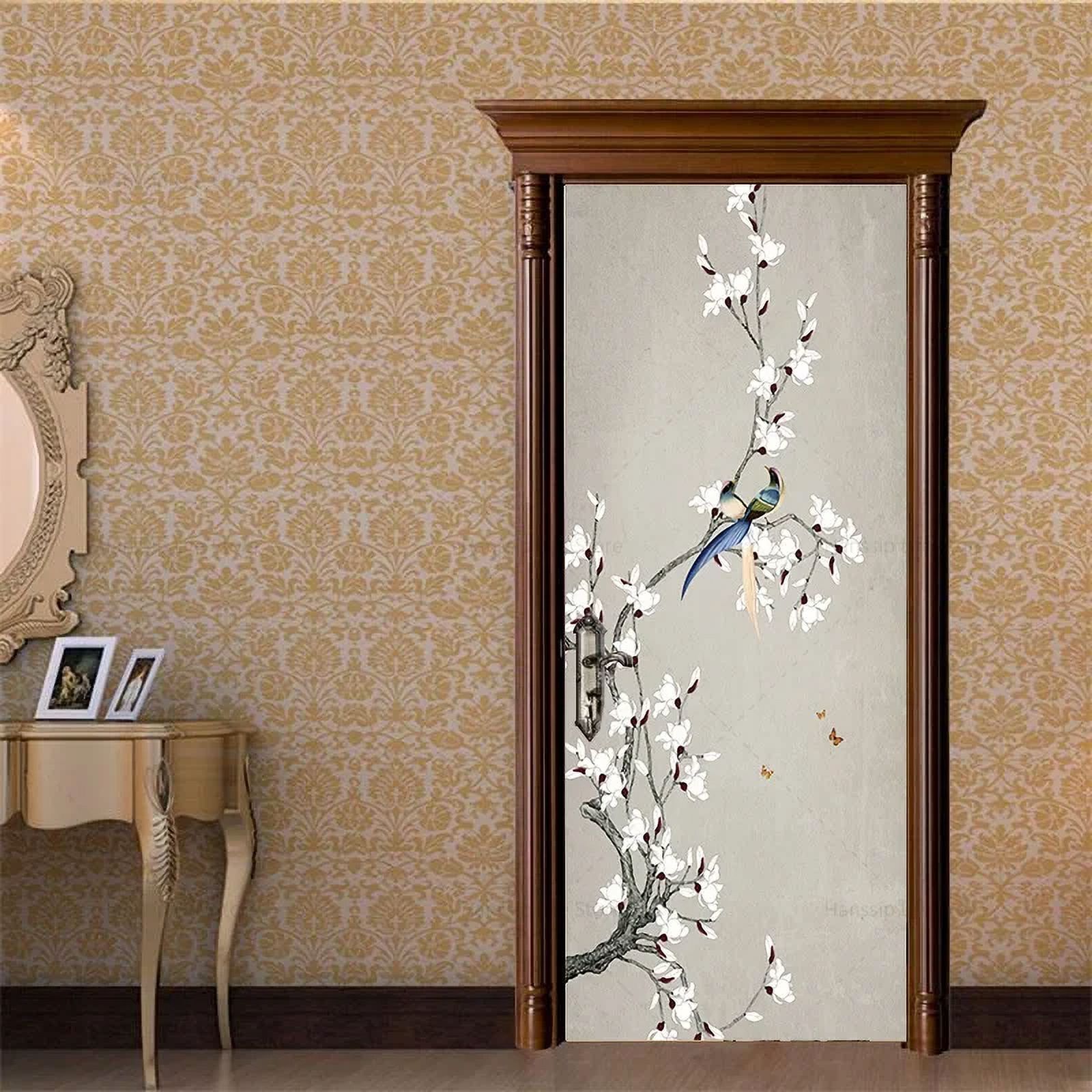 Chinese Style Lotus Flower Door Stickers Wallpaper Self-adhesive ...