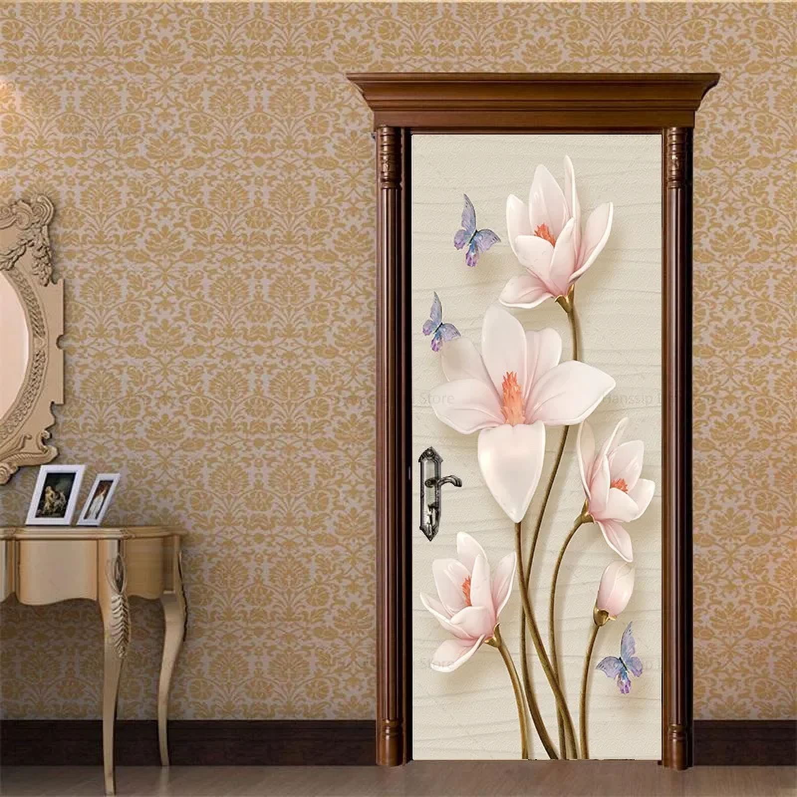 Chinese Style Lotus Flower Door Stickers Wallpaper Self-adhesive ...