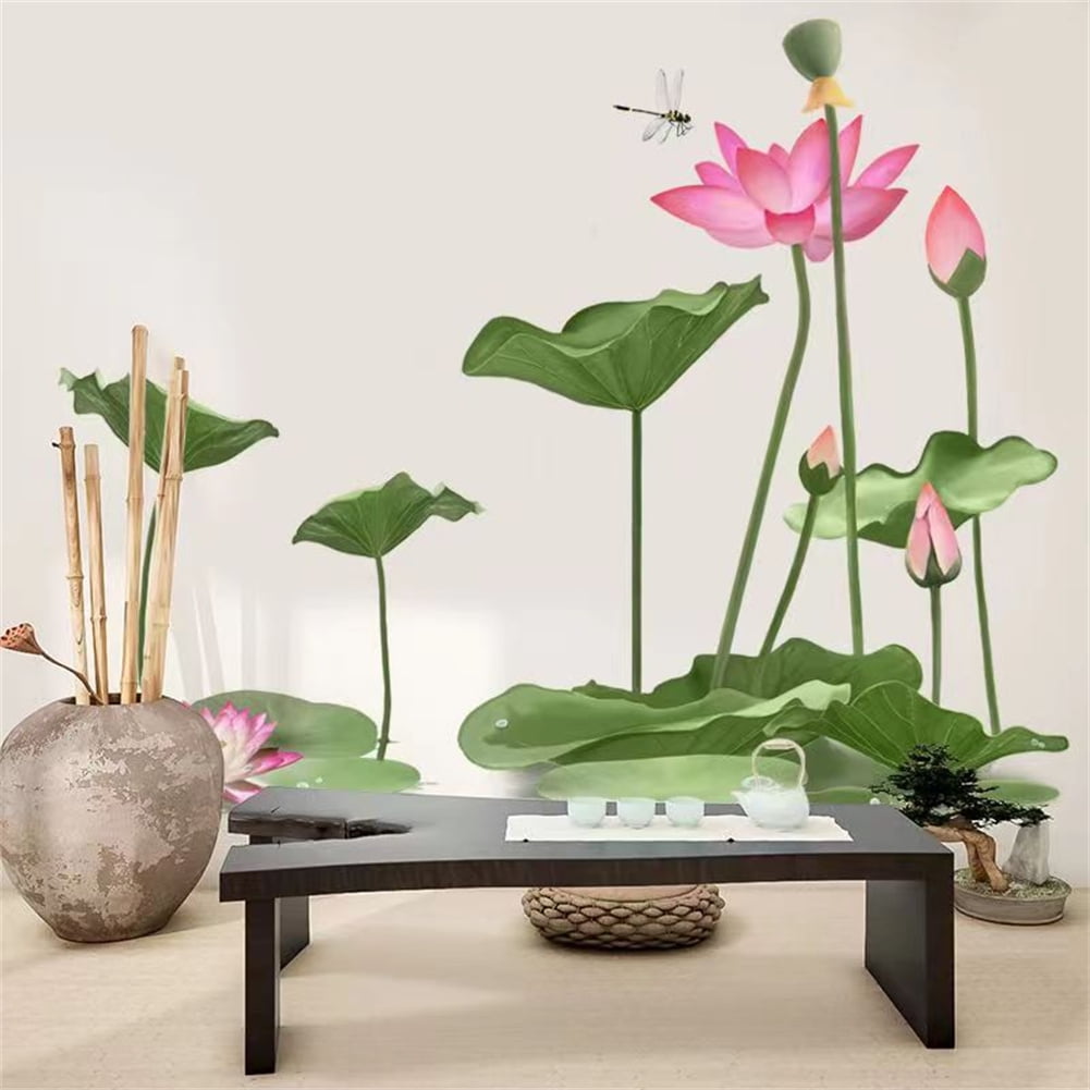 Chinese Style Lotus Flower Wall Stickers Self-adhesive Wallpaper Wall ...