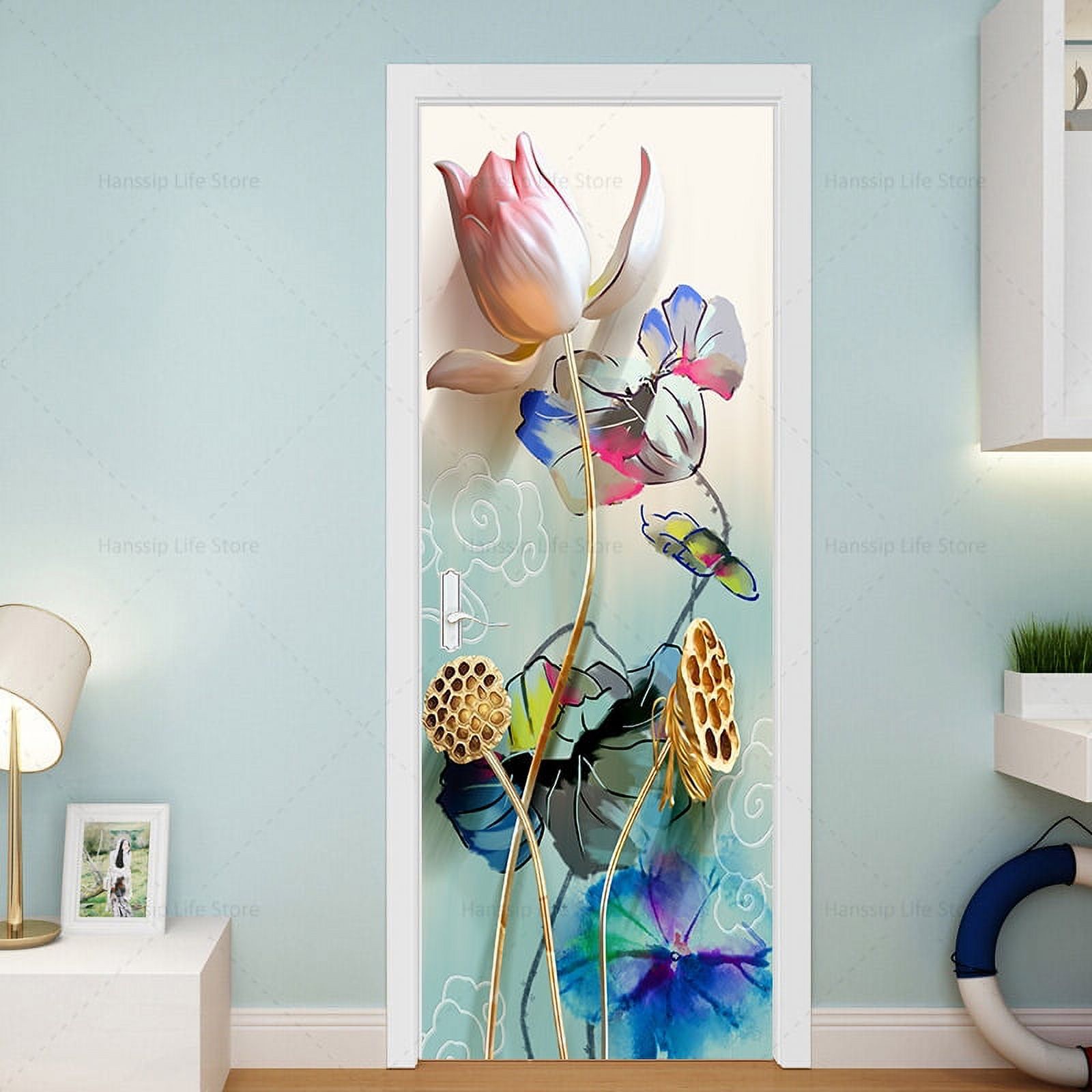 Chinese Style Oriental Door Sticker Self Adhesive Ink Painting Full ...