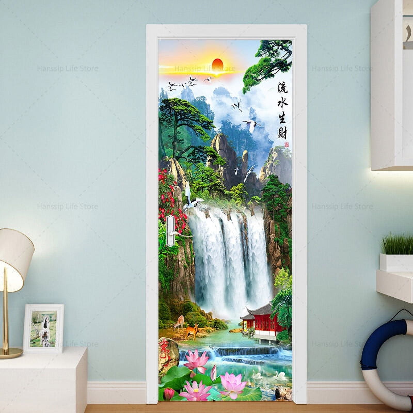 Chinese Style Oriental Door Sticker Self Adhesive Ink Painting Full ...