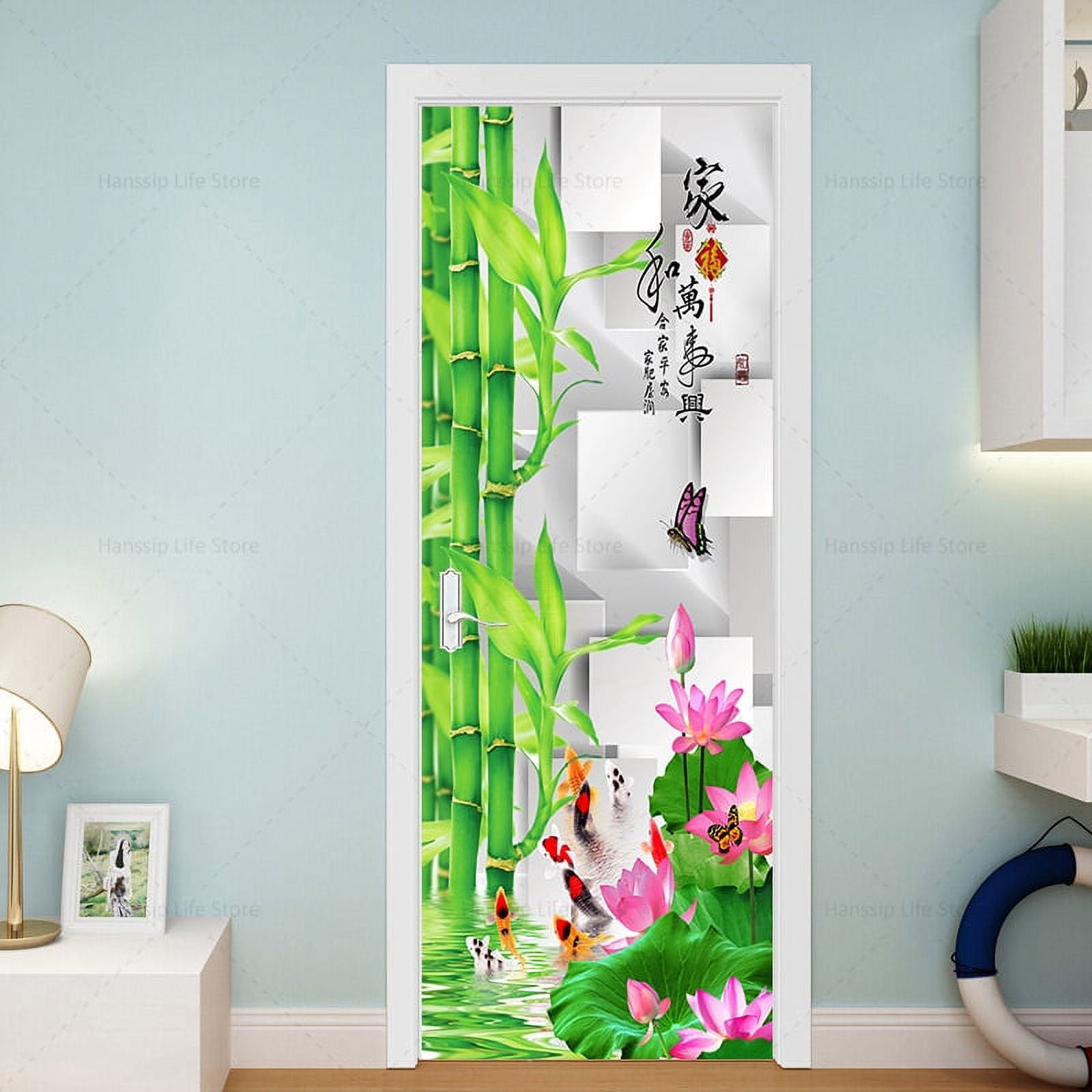 Chinese Style Oriental Door Sticker Self Adhesive Ink Painting Full ...