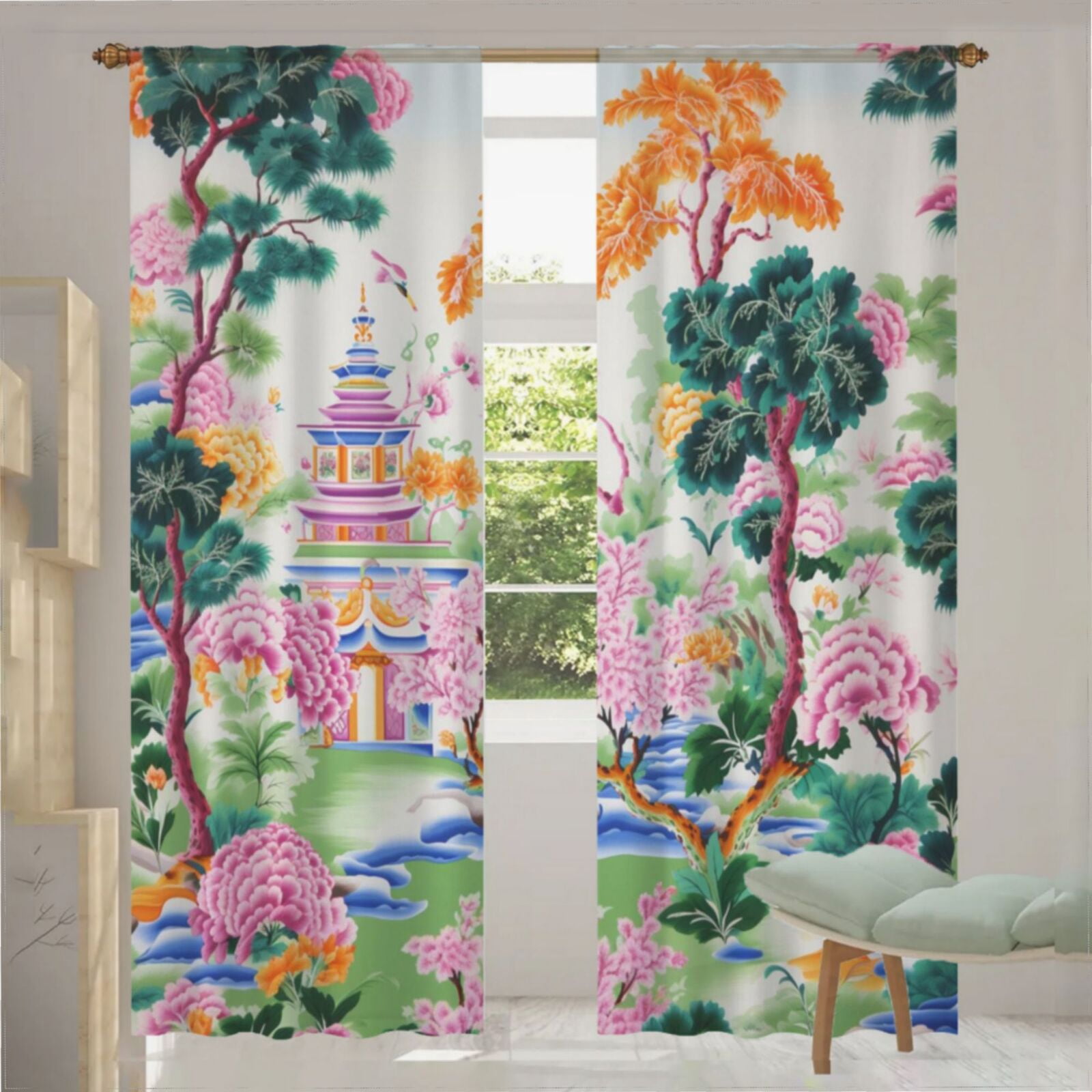 Chinese Style Pattern Color Tulle Curtain for Living Room Bedroom Decor ...