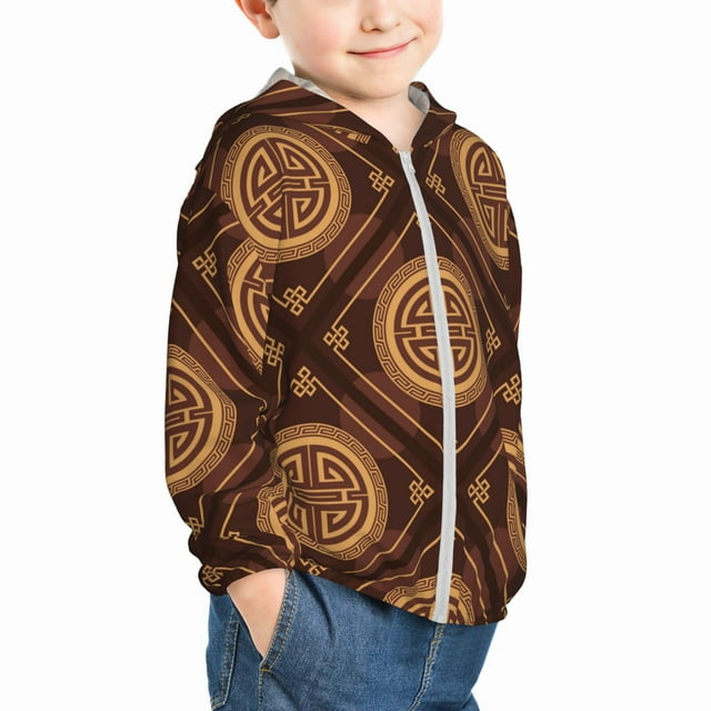 Chinese Style Pattern Kids Zip-Up Hoodie Girls Boys Sun Protection ...