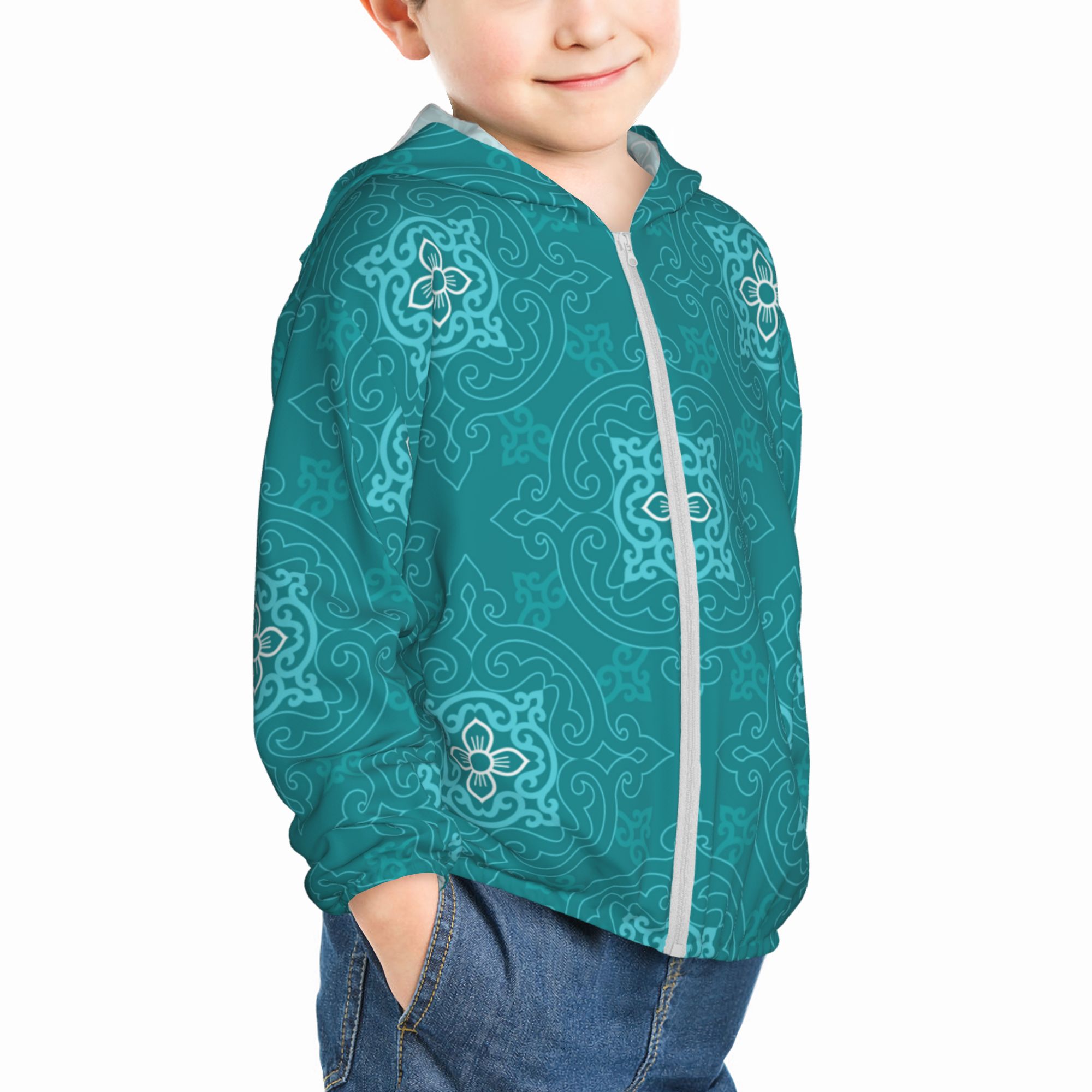 Chinese Style Pattern Kids Zip-Up Hoodie Girls Boys Sun Protection Jacket Hooded Cooling Shirt ...