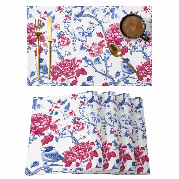 Chinese Style Placemats Set of 2, Watercolor Tree Branch With Flowers ...