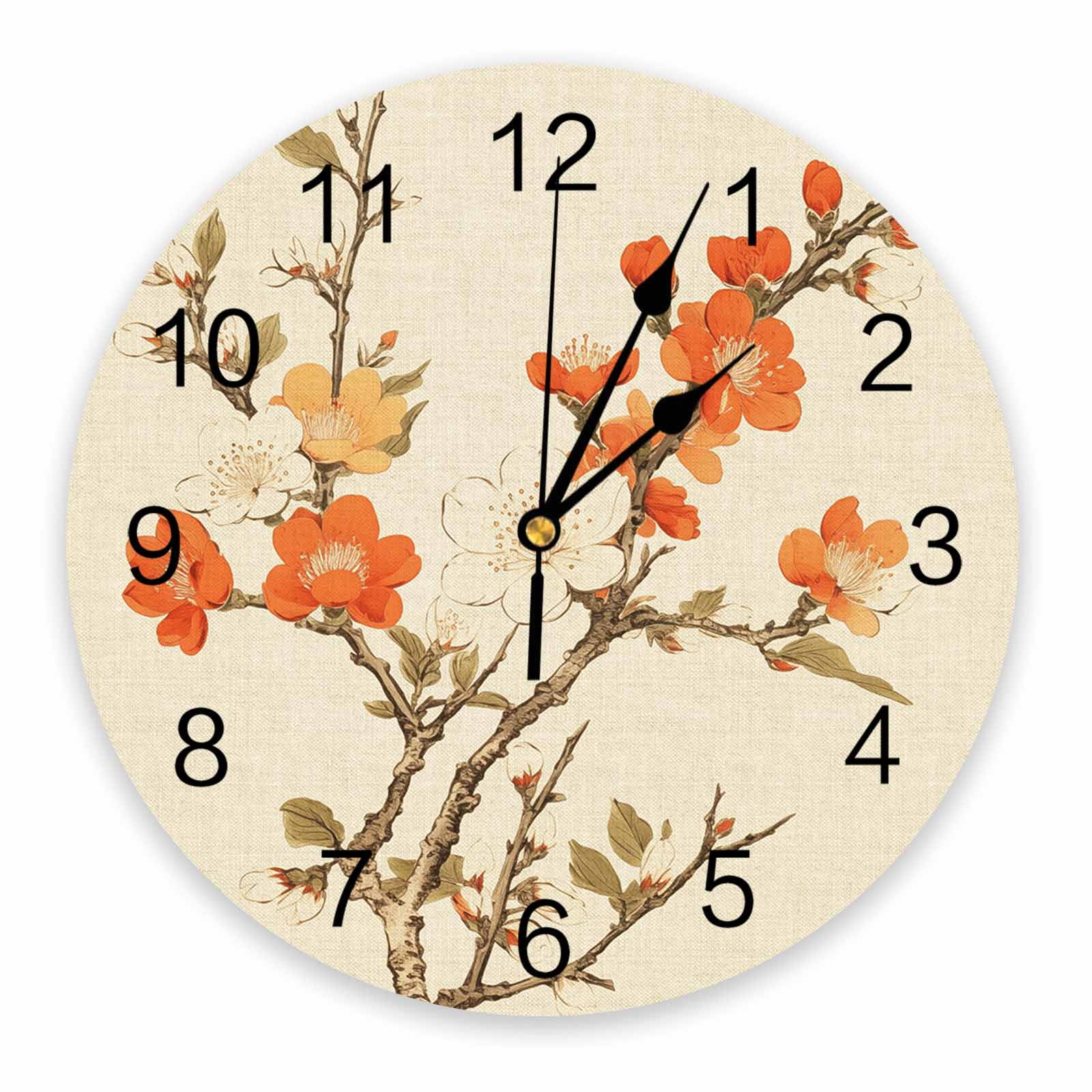 Chinese Style Plum Blossom Leaves Branches PVC Wall Clock Bedroom r ...
