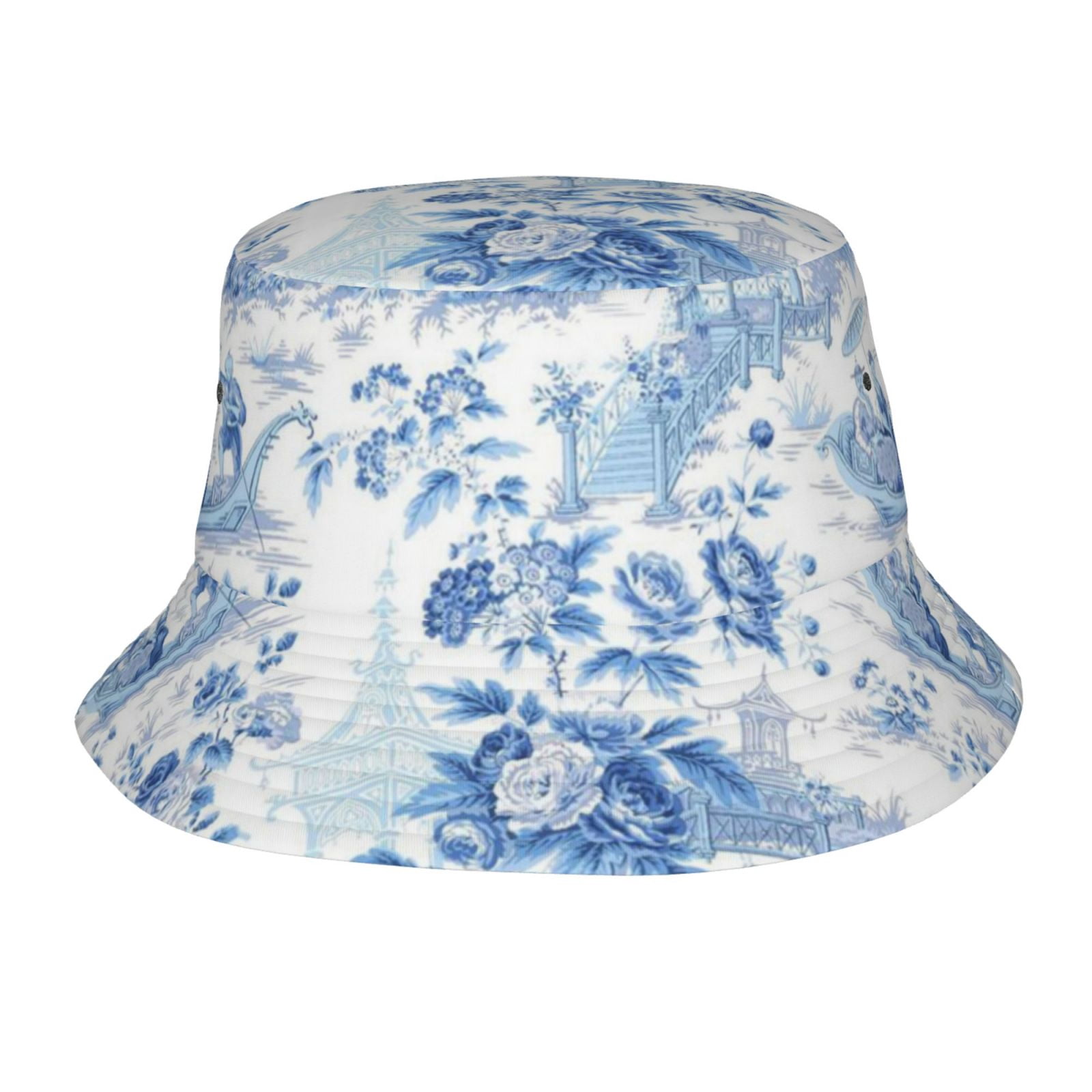 Chinese Style Powder Blue Chinoiserie Bucket Hat, Packable Fisherman ...