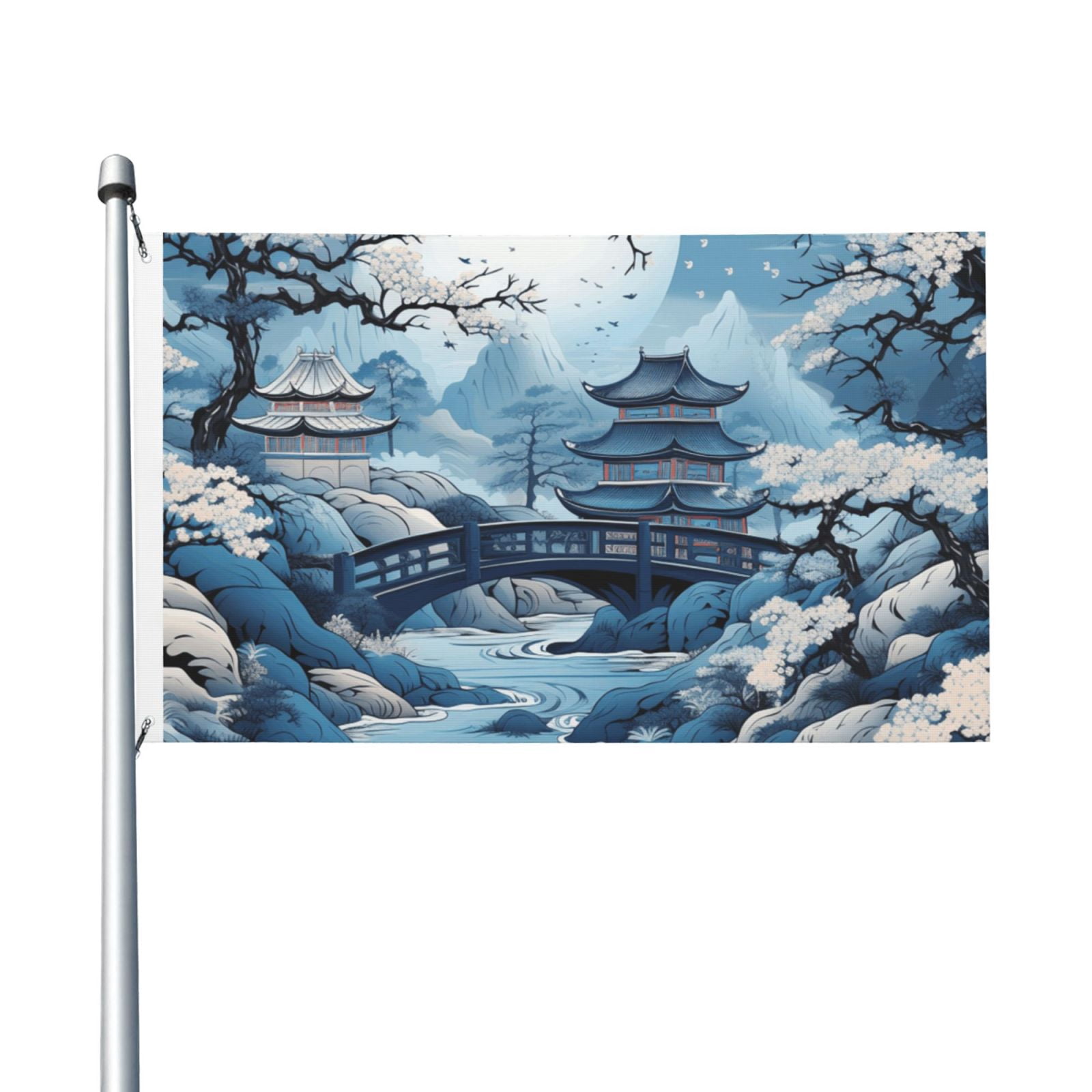 Chinese Style Powder Chinoiserie Toile Blue Flag 3X5 Ft Garden Yard ...