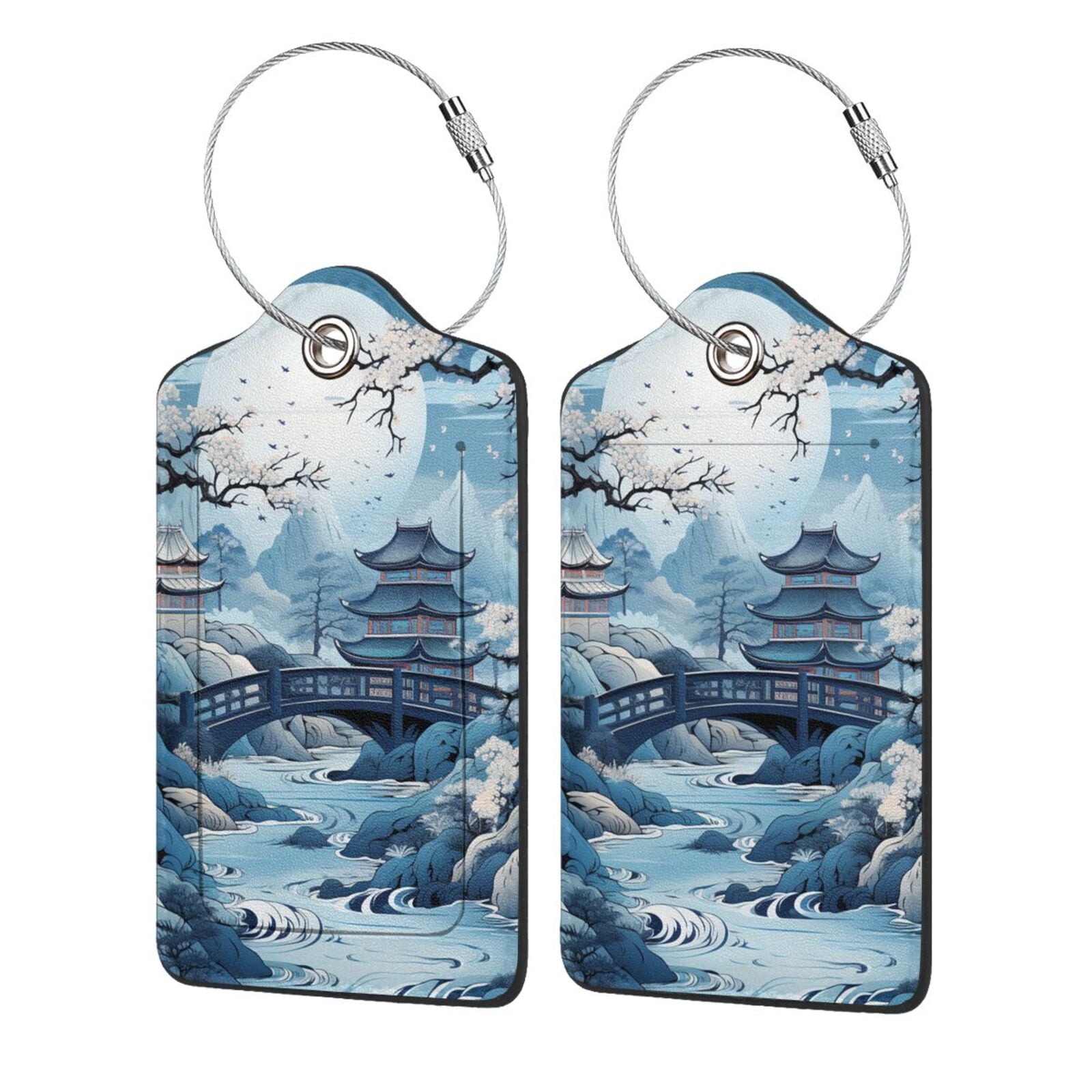 Chinese Style Powder Chinoiserie Toile Blue Luggage Tag for Suitcase 2 ...