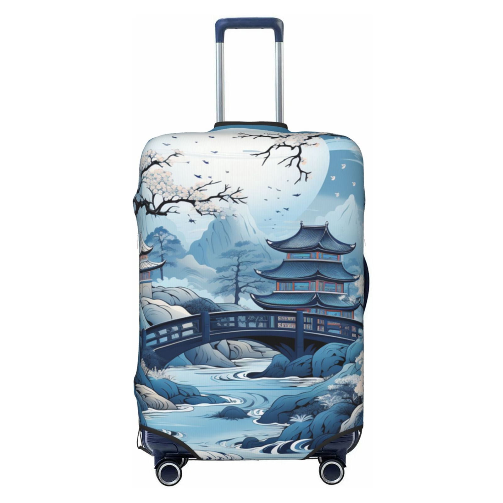 Chinese Style Powder Chinoiserie Toile Blue Travel Luggage Cover ...