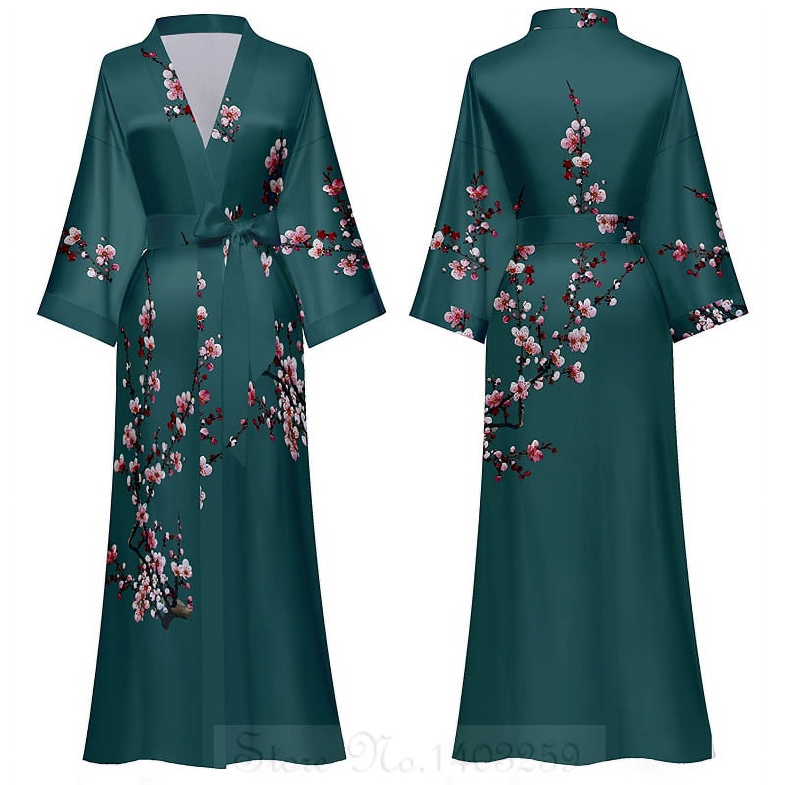 Chinese Style Print Women Long Robe Nightgown Retro Satin Sleepwear ...