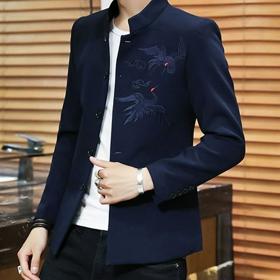 Chinese Style Red-Crowned Crane Embroidery Men Tunic Suit Jacket New ...