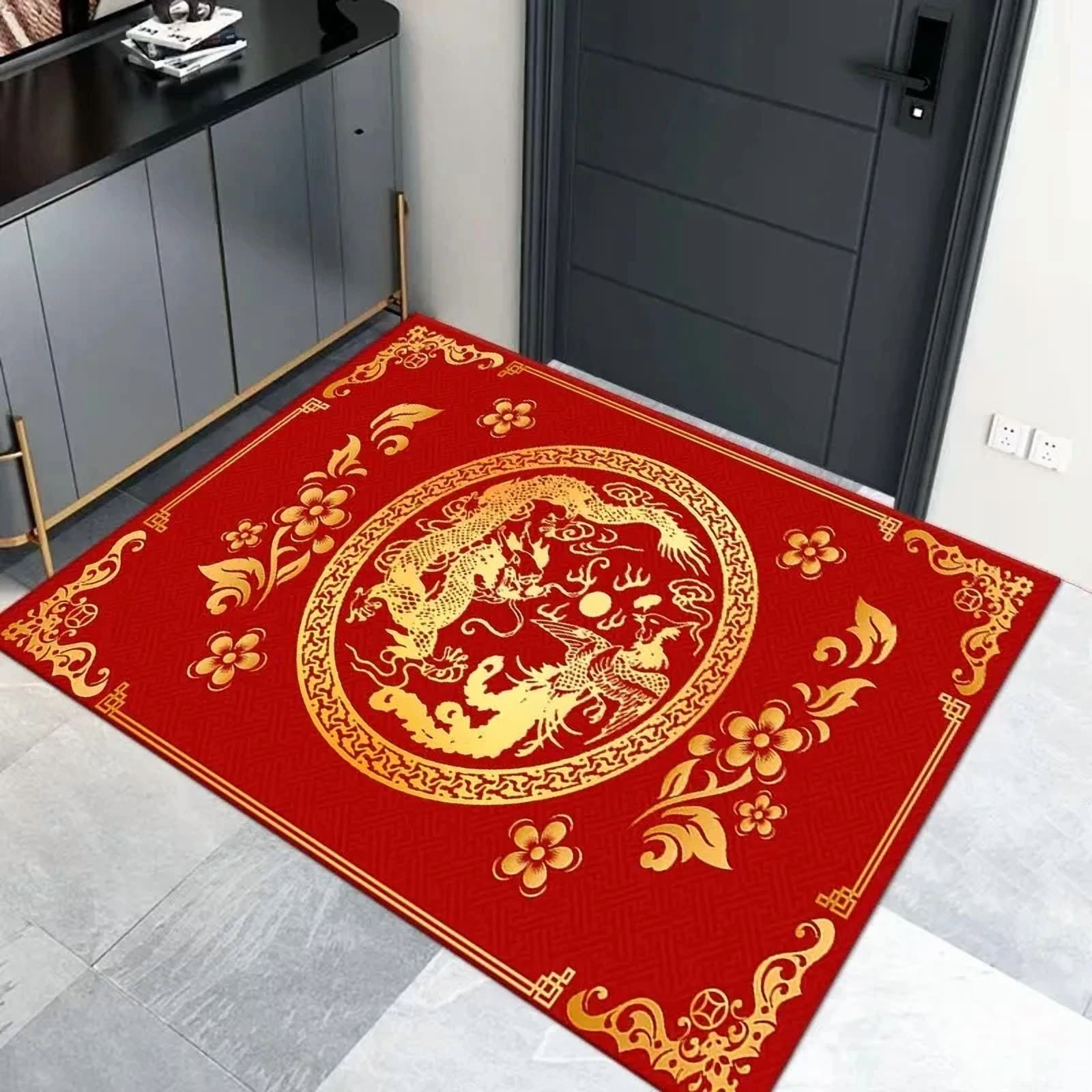 Chinese Style Red Door Mat Dragon Printed Home Outdoor Welcome Entrance ...