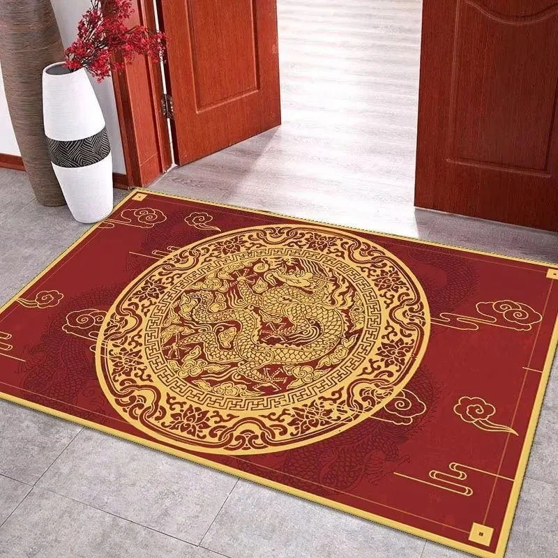 Chinese Style Red Door Mat Dragon Printed Home Outdoor Welcome Entrance ...