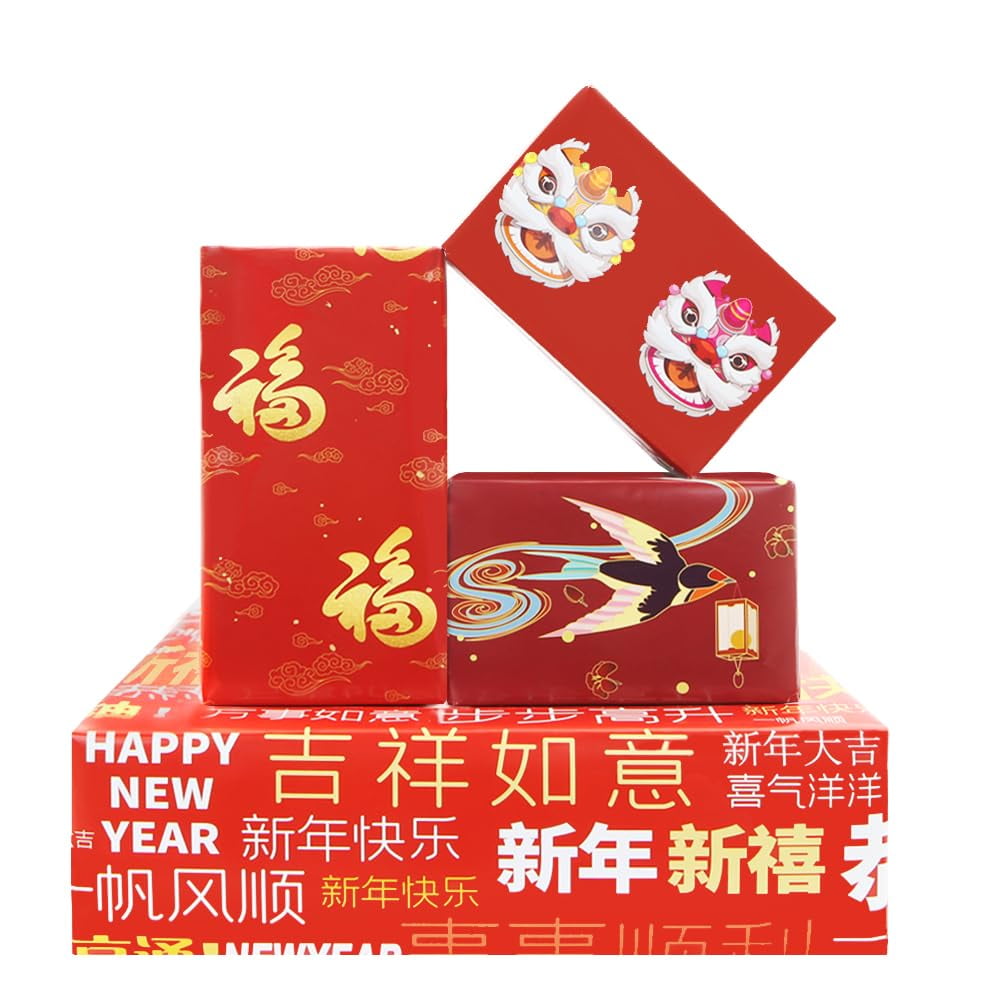 Chinese Style Red Gift YPF5 Wrapping Paper,4 Sheets Chinese New Year ...