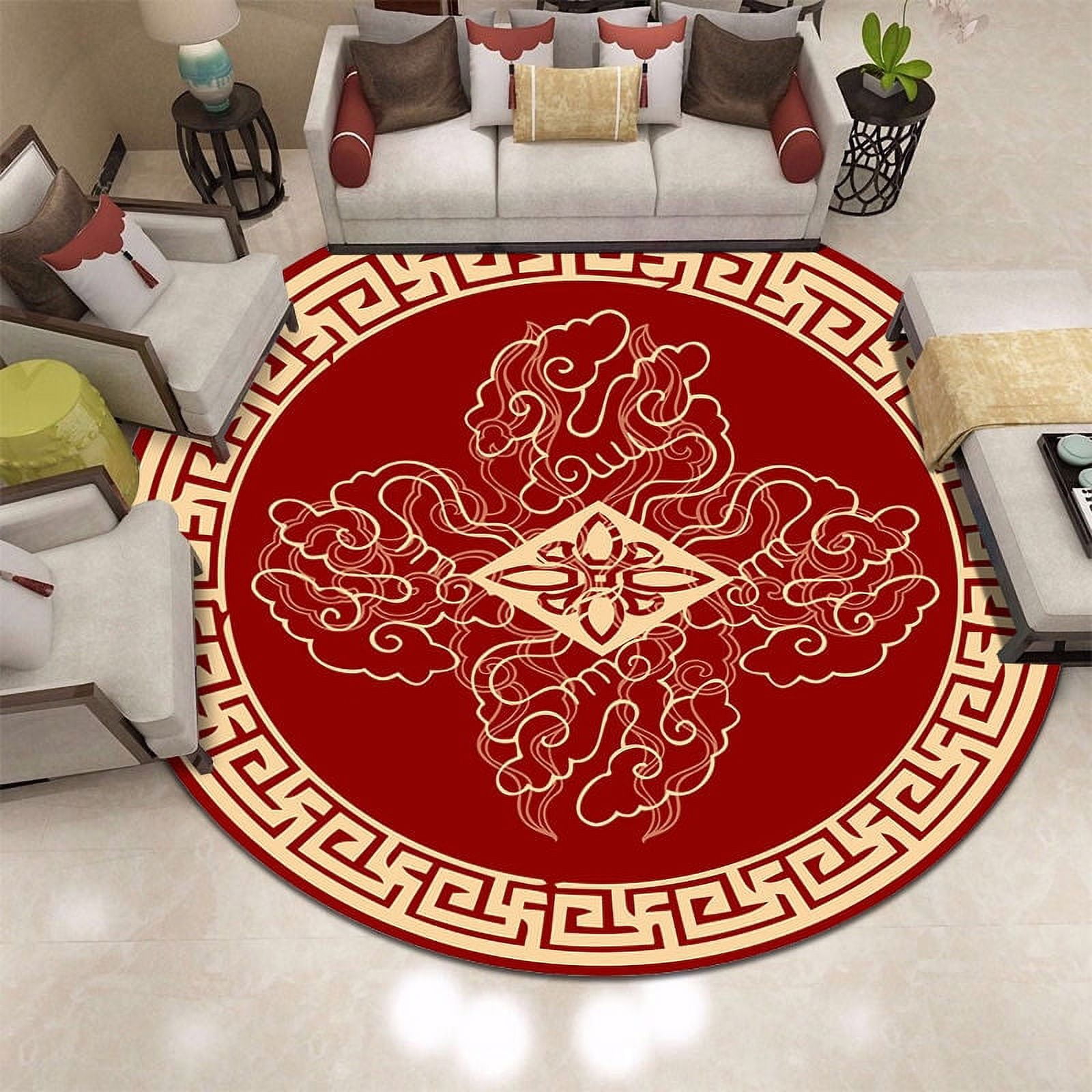 Chinese Style Round Carpet for Living Room Washable Household Bedroom r ...