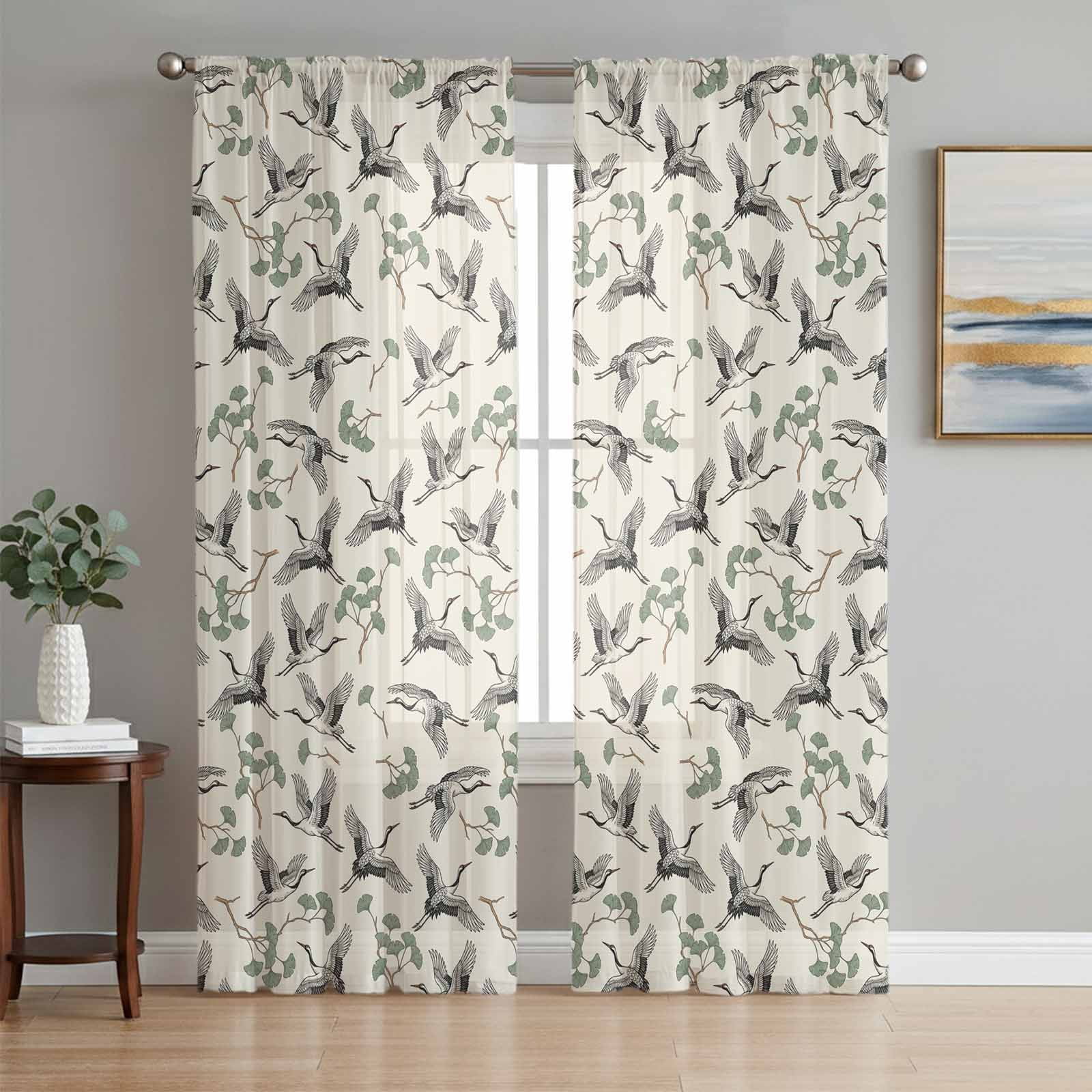 Chinese Style Sheer Curtains for Living Room Bedroom Farmhouse Swan ...
