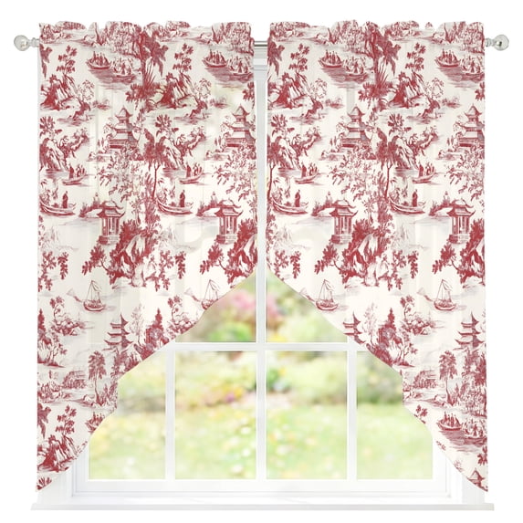 Chinese Style Sheer Curtains Swag Valances for Windows Red Garden Plant ...