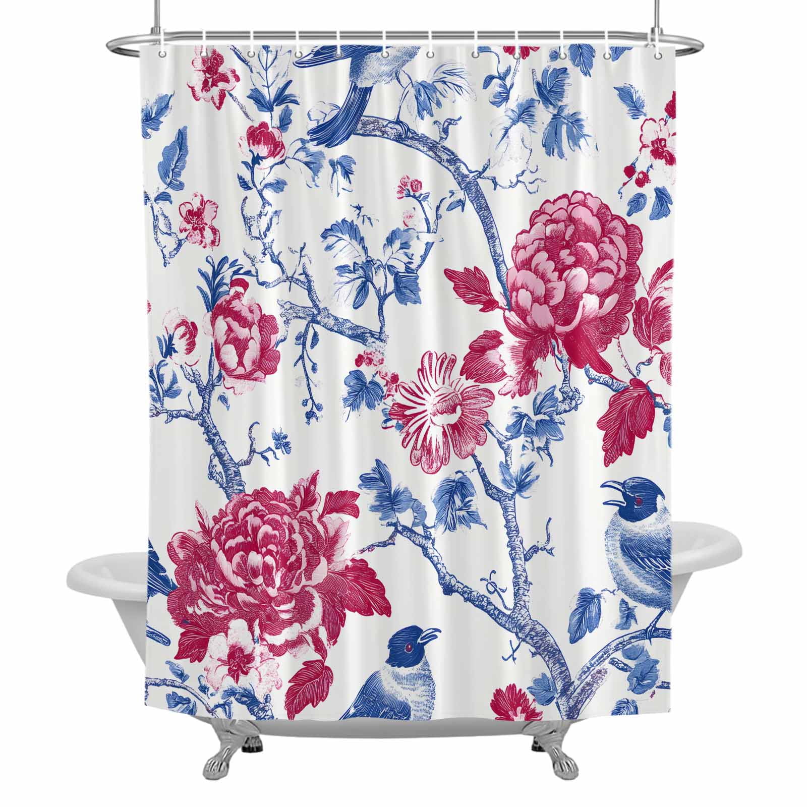 Chinese Style Shower Curtain for Bathroom, Watercolor Tree Branch With ...