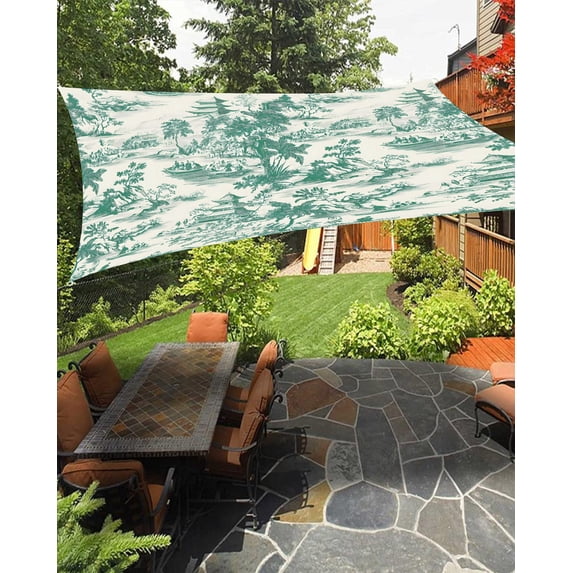Chinese Style Sun Shade Sail 8'X10' Green Garden Plant Mountain River ...