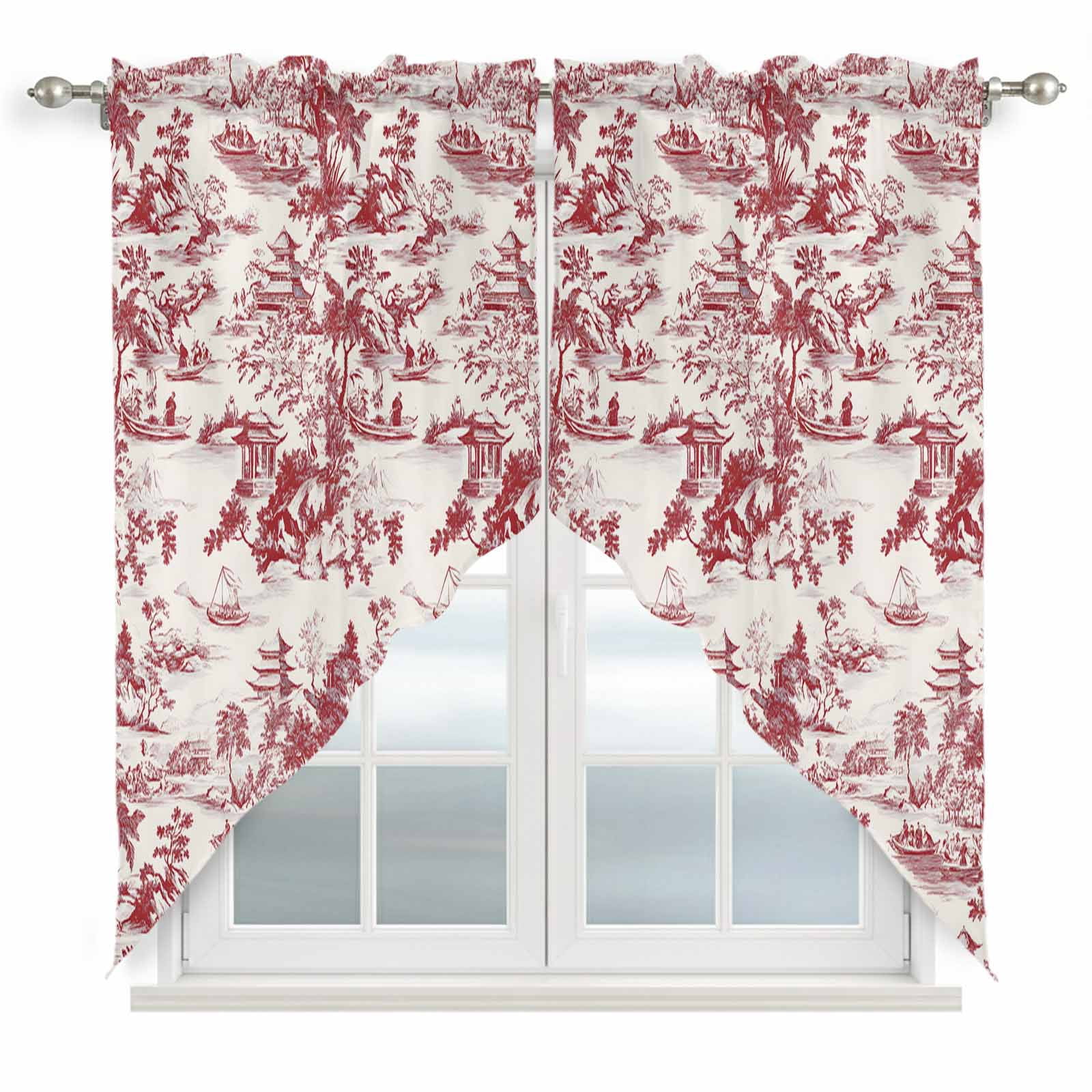 Chinese Style Swag Valances for Windows 36 inches Long, Red Garden ...