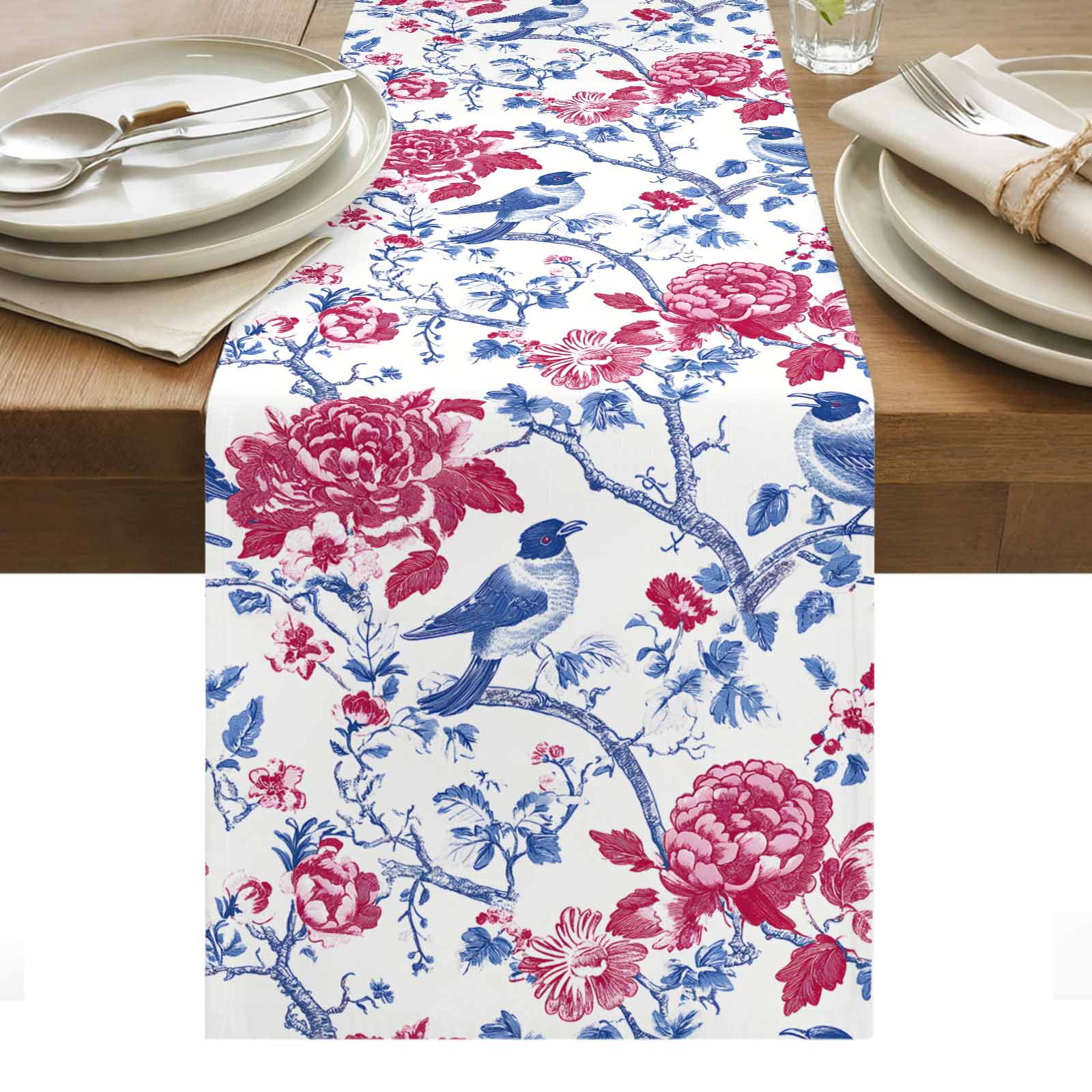 Chinese Style Table Runner 13 x 48 Inch, Watercolor Tree Branch With ...