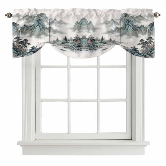 Chinese Style Tie Up Valance Curtains Traditional Ink Painting Tree ...