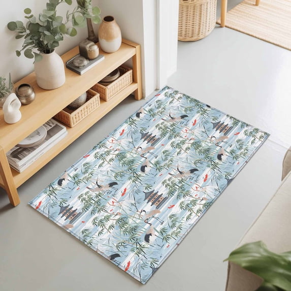 Chinese Style Tower Leaf Crane Rectangle Area Rug 2x3ft,Living Room Rug ...