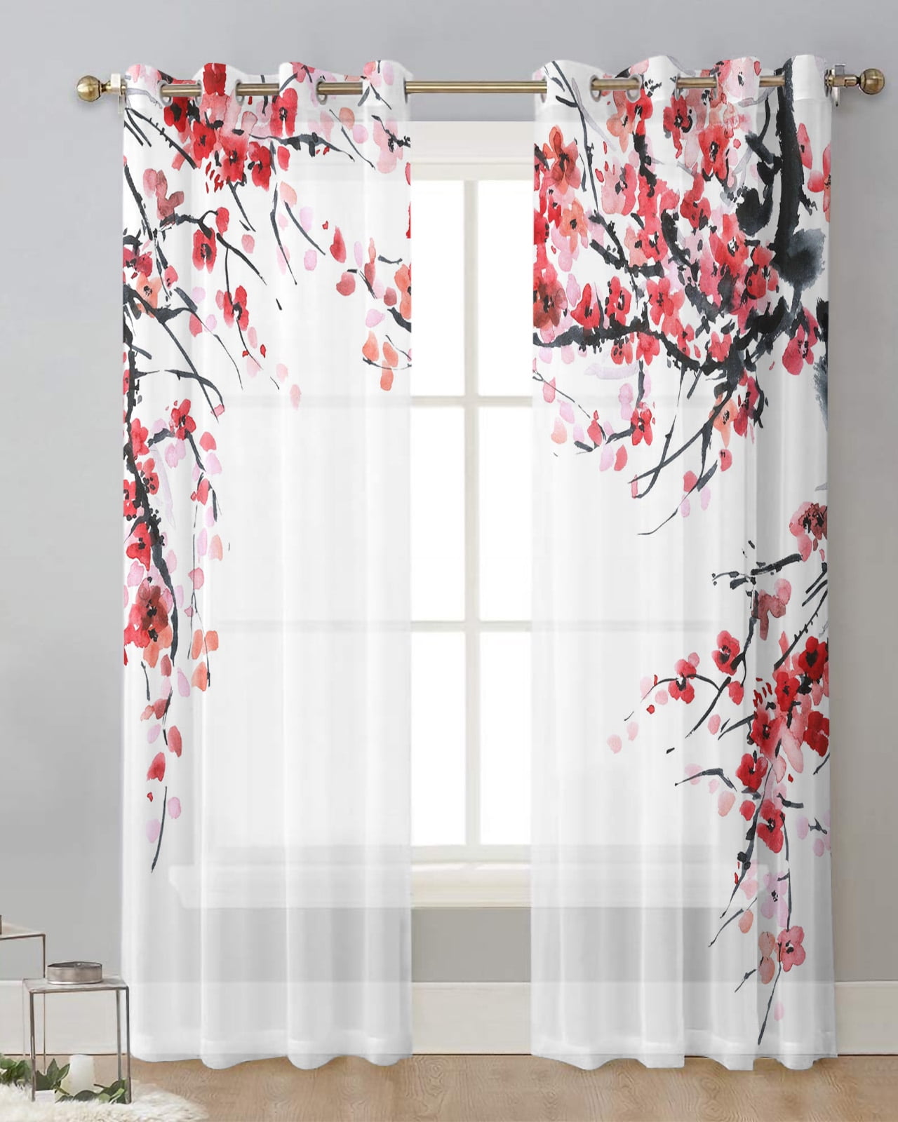 Chinese Style Tree Winter Bird Reflection Sheer Curtains For Living ...