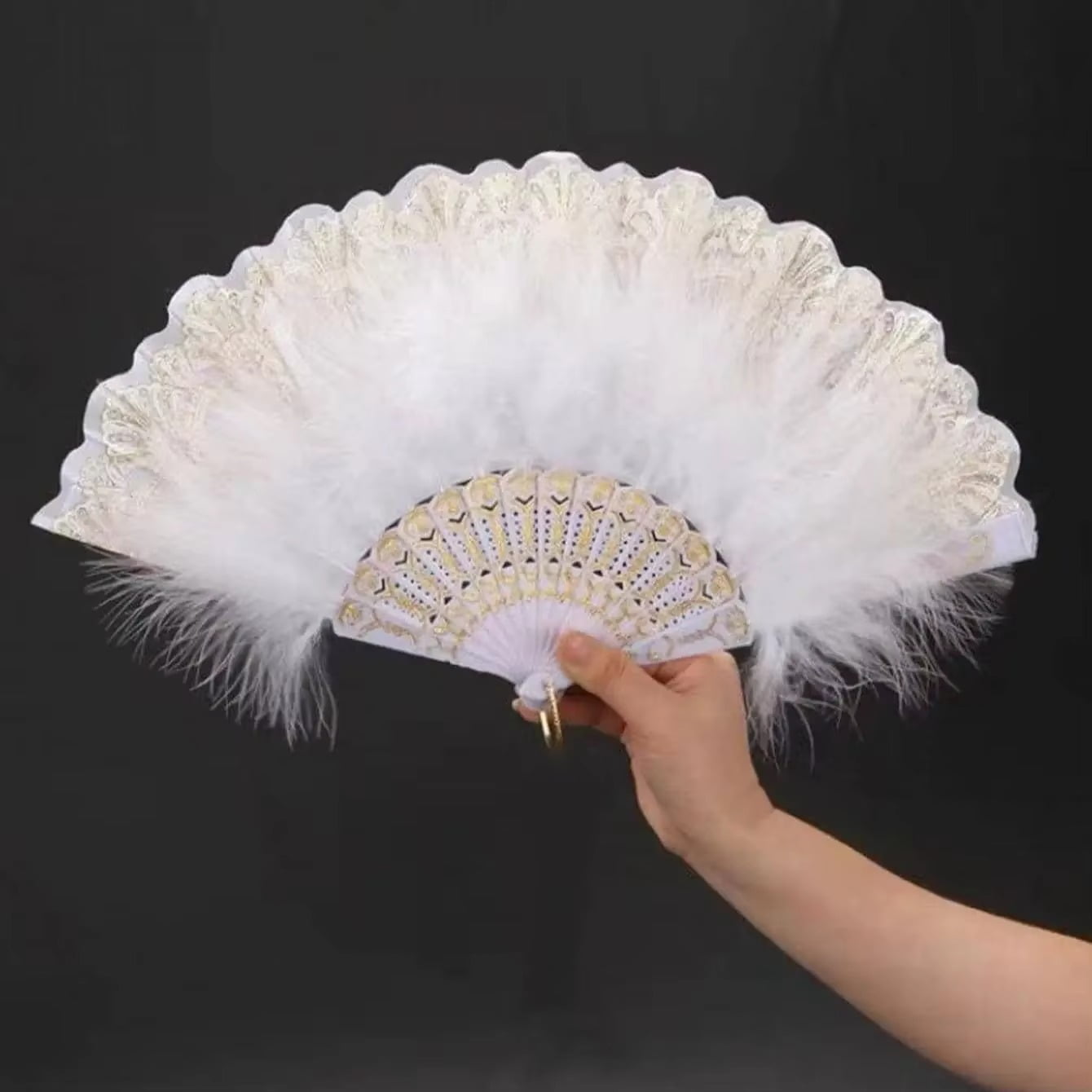 Chinese Style Vintage Retro Foldable Hand Fan Feathers Lace Folding ...