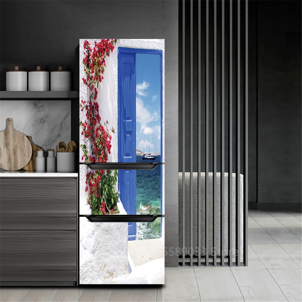 Chinese Style Vinyl Ink Painting Fridge Cover Sticker Landscape Flower ...