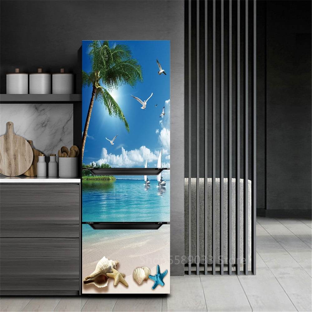 Chinese Style Vinyl Ink Painting Fridge Cover Sticker Landscape Flower ...