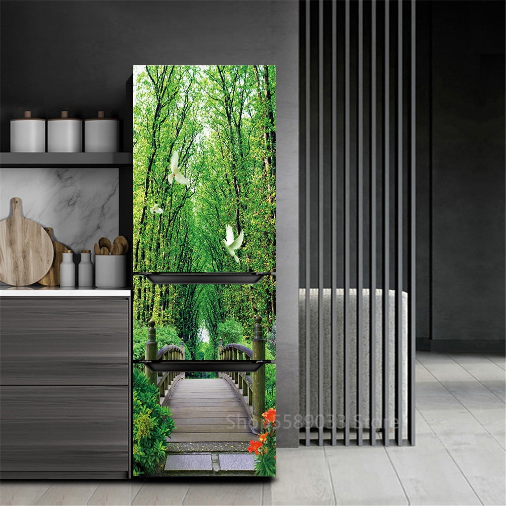 Chinese Style Vinyl Ink Painting Fridge Cover Sticker Landscape Flower ...