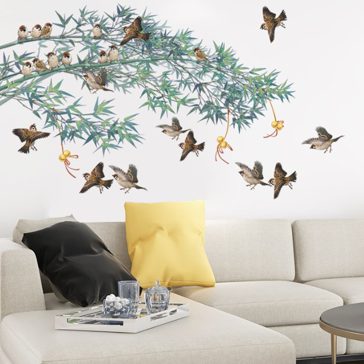 Chinese Style Wall Decals with Bamboo and Birds, Self-Adhesive Stickers ...