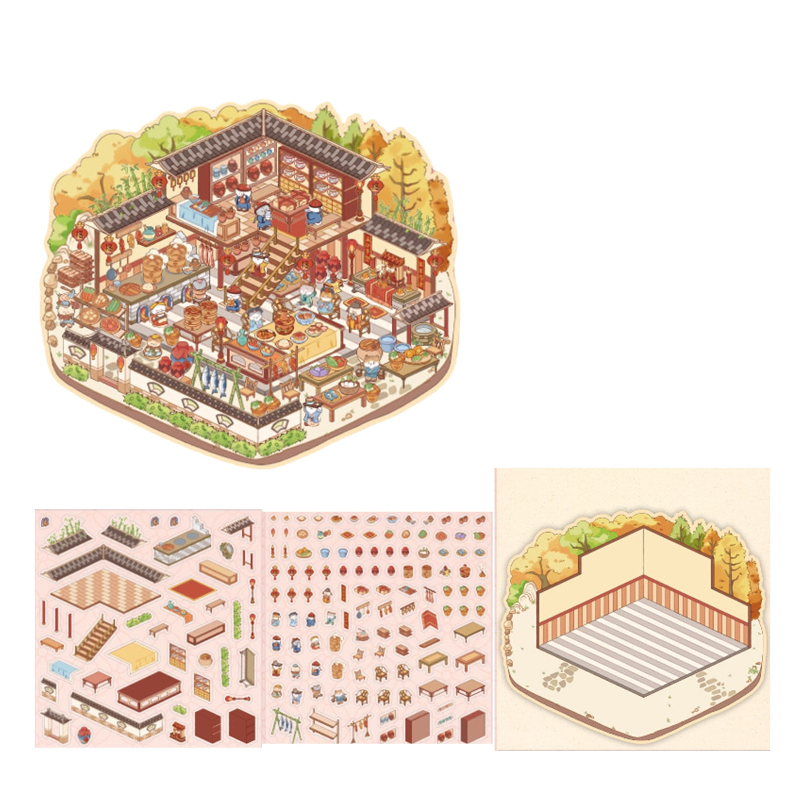 Chinese Styles Landscape Sticker Aesthetic Sticker Cats Huts Scene ...