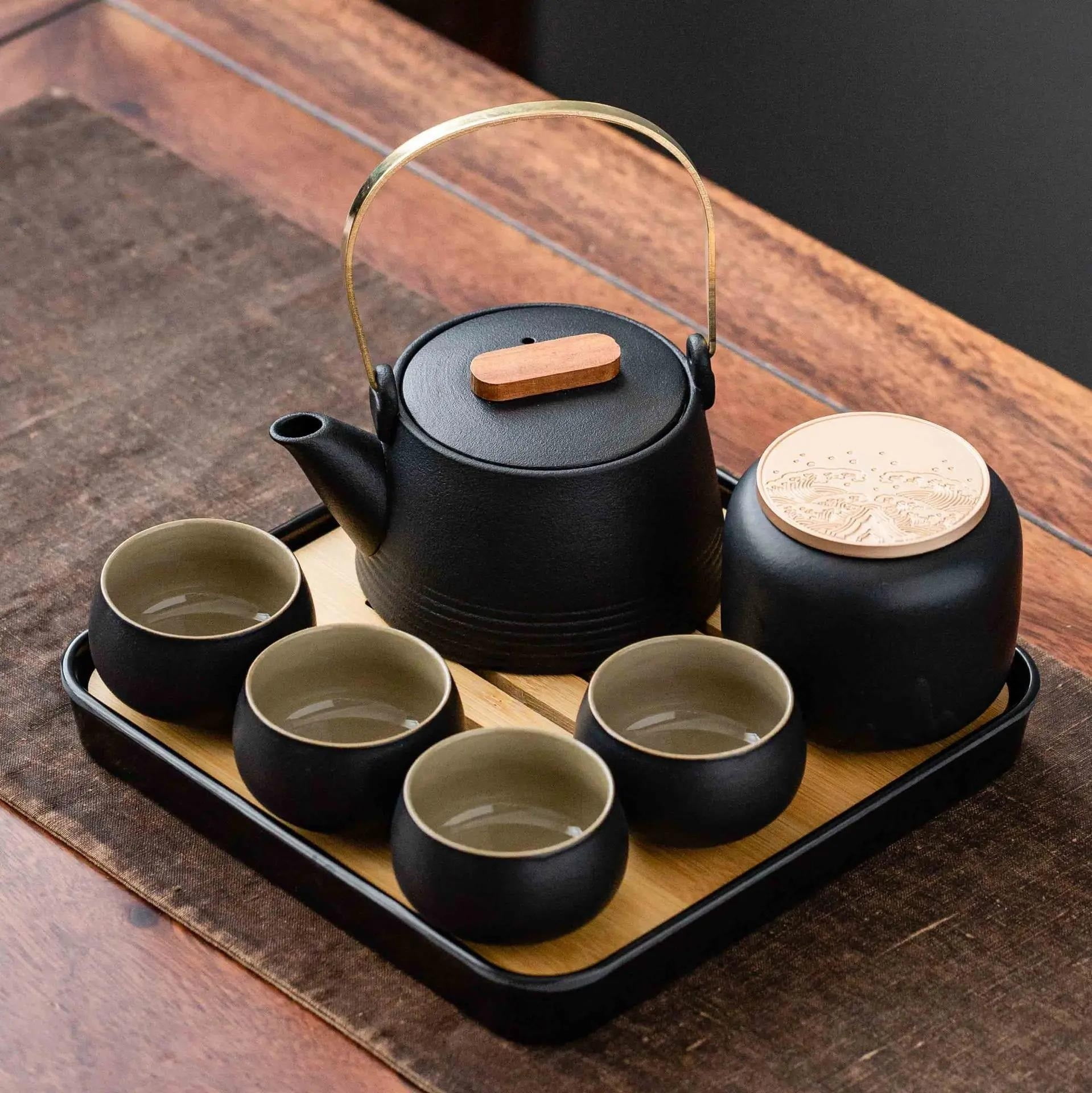 Chinese Tea Set Hand Held Black Ceramic Teapot Teacup Set Kung Fu Tea ...