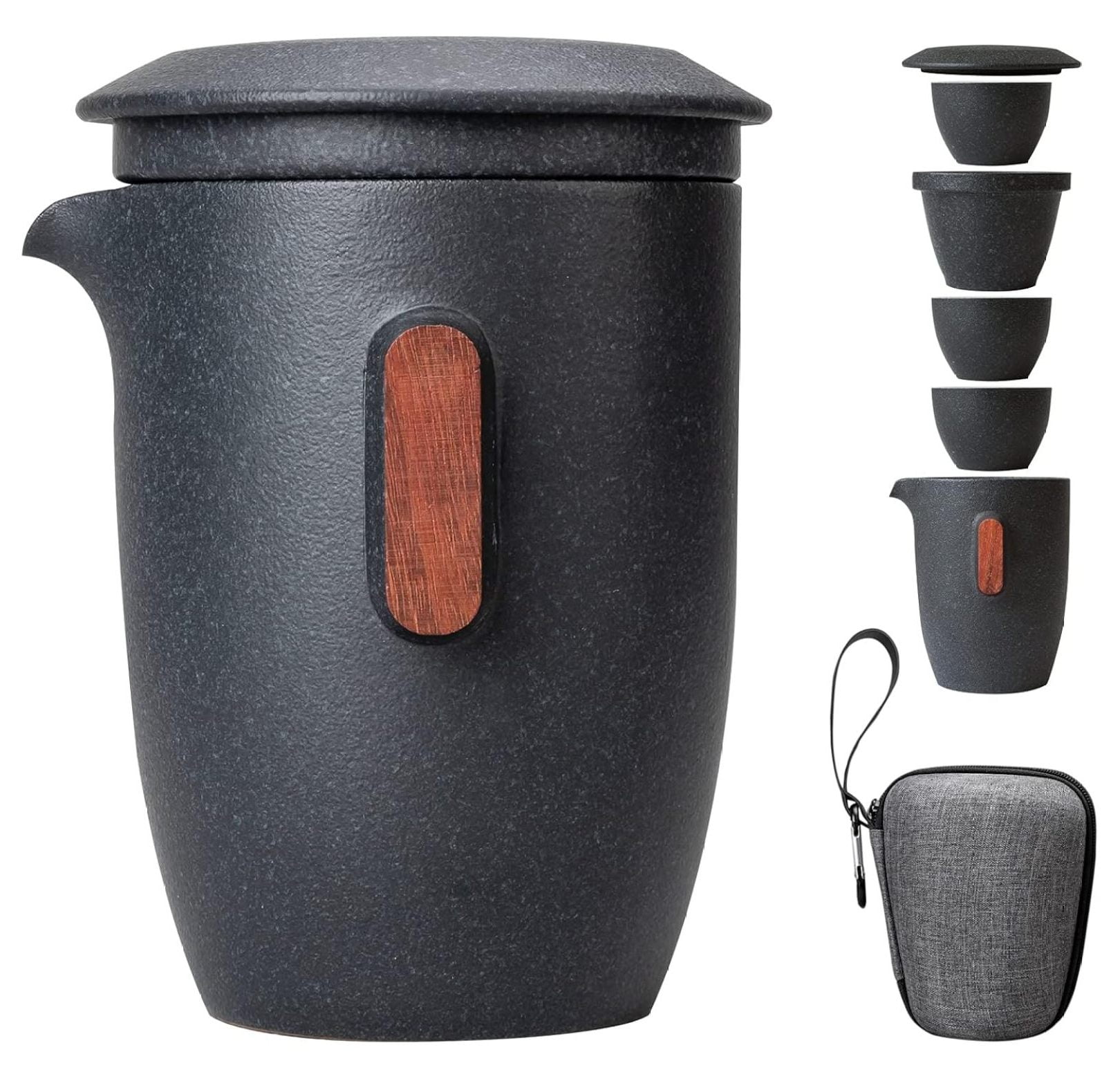 Chinese Teapot with Infuser and 3 Cups, Ceramic Travel Coffee Tea Set ...