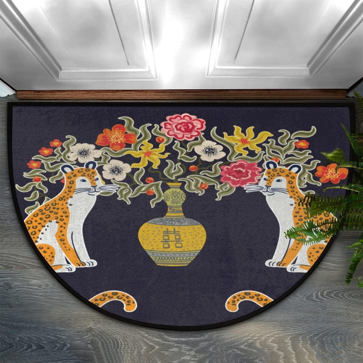 Chinese Tiger Flower Half Round Door Mat Indoor Entrance Mat Absorbent ...